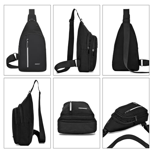 Gurislife Sling Bag for Men,Small Backpack Crossbody Bags,small Shoulder Bag With Reflective Strip Shoulder for Work Hiking and Daytrips,Black-903