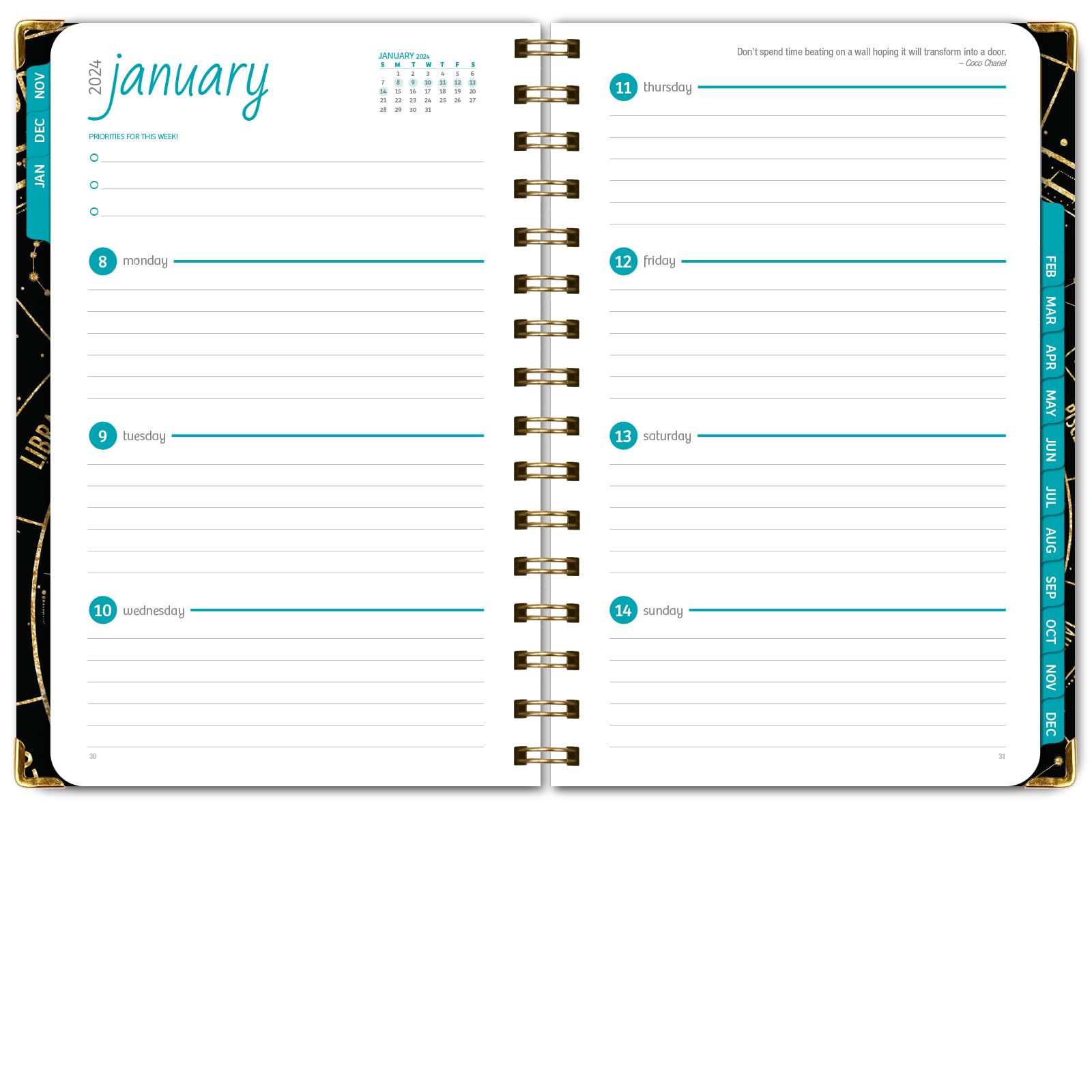 HARDCOVER 2024 Planner: (November 2023 Through December 2024) 5.5"x8" Daily Weekly Monthly Planner Yearly Agenda. Bookmark, Pocket Folder and Sticky Note Set (Zodiac)