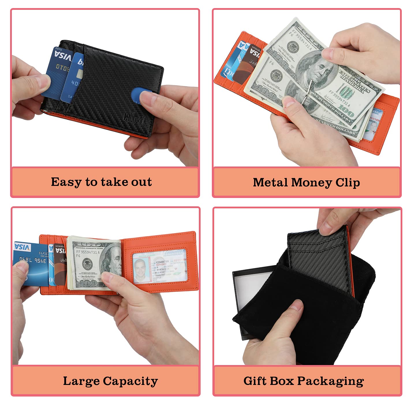 HIMI Slim Wallet for Men RFID Blocing Money Clip Wallet Minimalist Bifold Wallet Front Pocket Credit Card Wallet