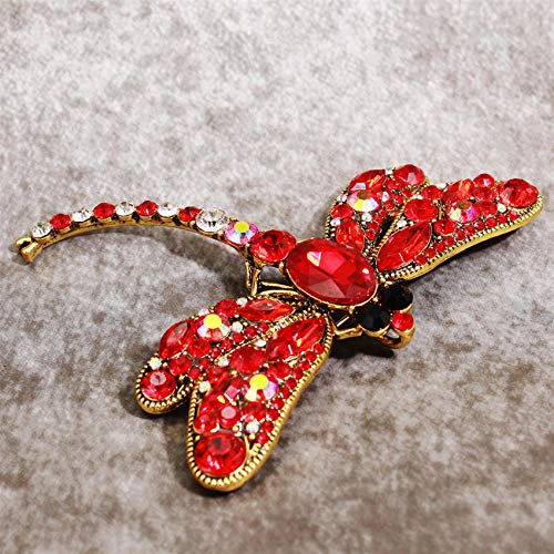 Hsakess Artificial Crystal Rhinestone Dragonfly Brooch Pin Animals Pin Gift for Women Outfits Decoration,Red, 9.1*7.5cm