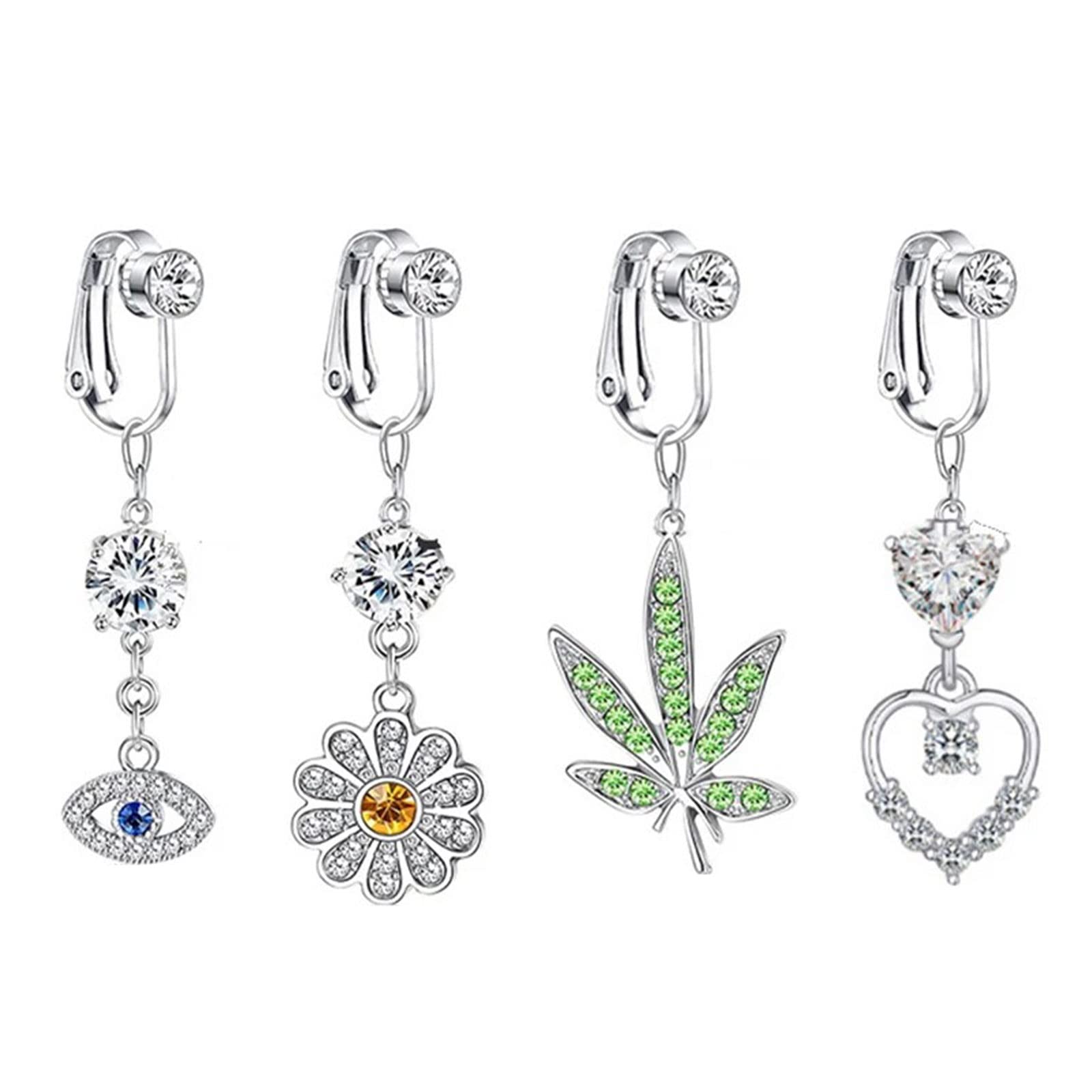 Harry and Henry 4Pcs Belly Button Fake Earrings Dangle Fake Belly Ring Non Piercing Clip on Belly Button Rings for Women(Set A)…