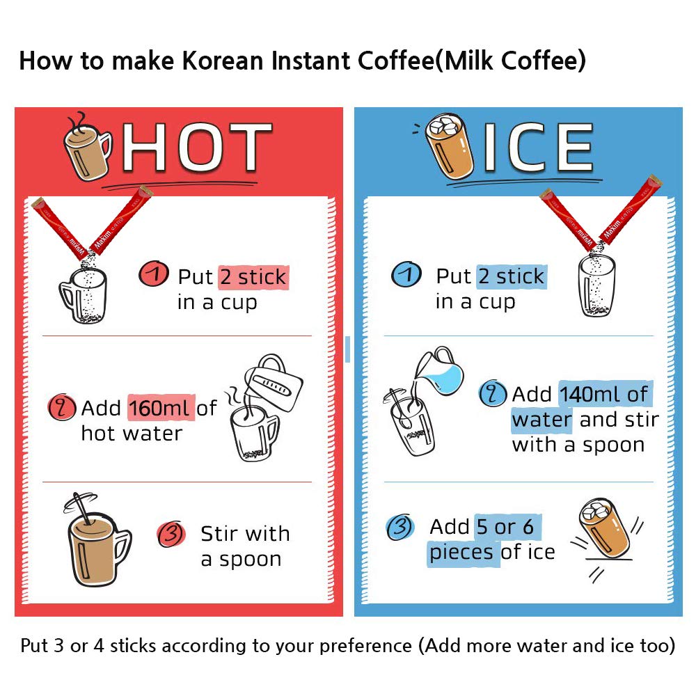 Korean 3 in 1 Instant Coffee Variety Sample Packets with Gift Box Set, Camping Essentials, Maxim Instant Coffee Mix Combination 20 Sticks