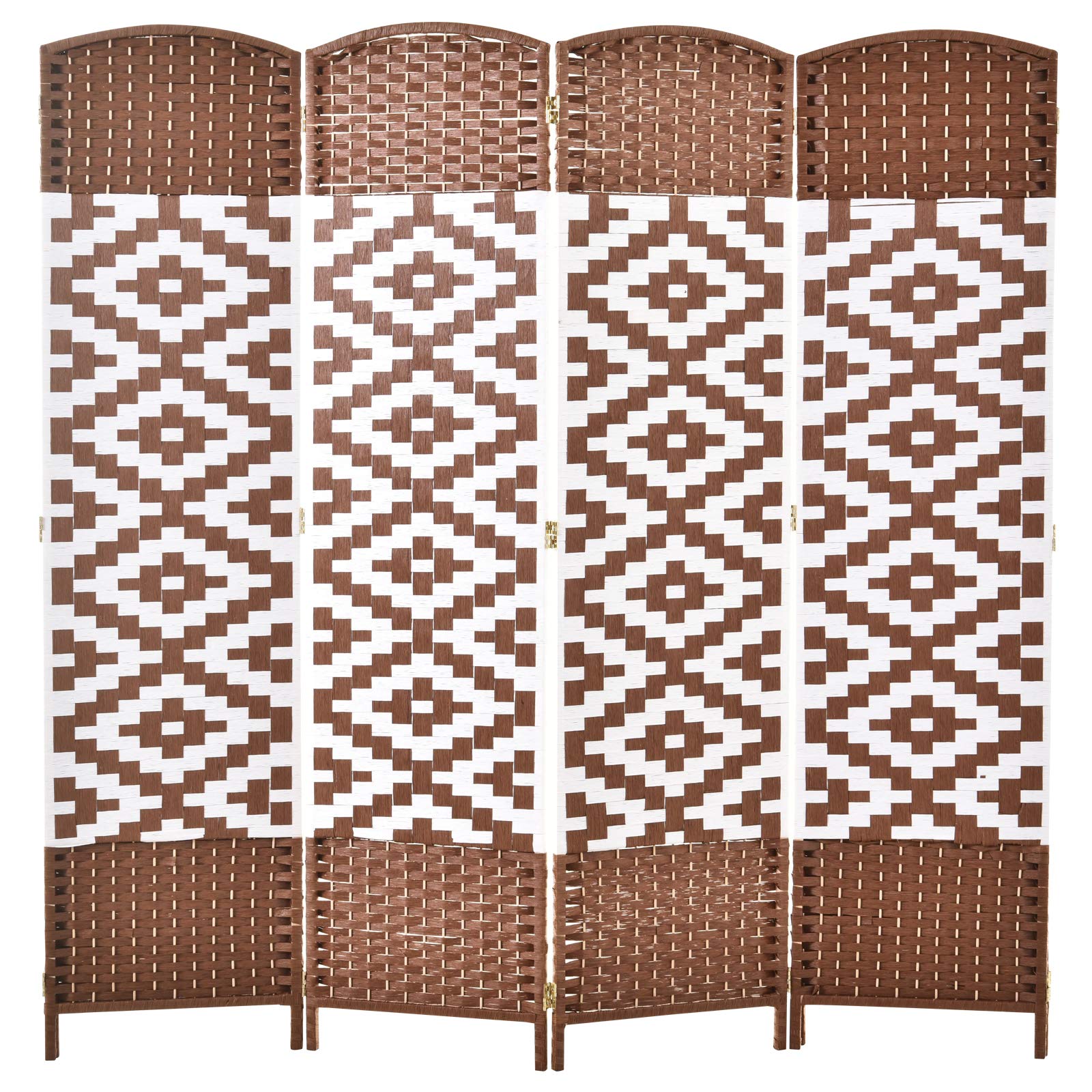 HOMCOM 6ft 4-Panel Diamond Weave Folding Room Divider with Freestanding Folding Screen & Stylish Wicker Material
