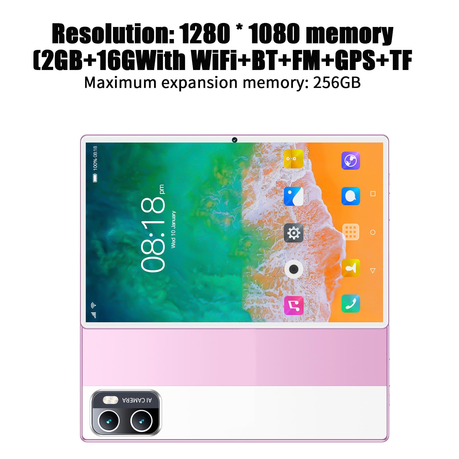 High Configuration 2+16g All-Netcom 10.1-Inch Android Tablet Computer Upgrade 10 Core IPS High-Definition Ultra-Thin WiFi Bluetooth Voice Call Game Office Tablet (Rose Gold)