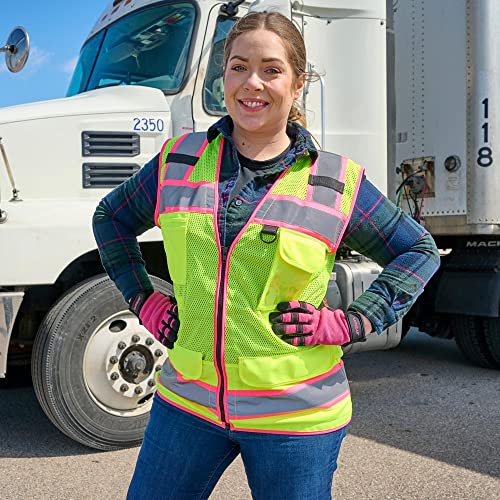 J. J. Keller & Associates, Inc. Women's High Visibility Safety Vest with Pink Trim, Type R Class 2, Medium, SAFEGEAR