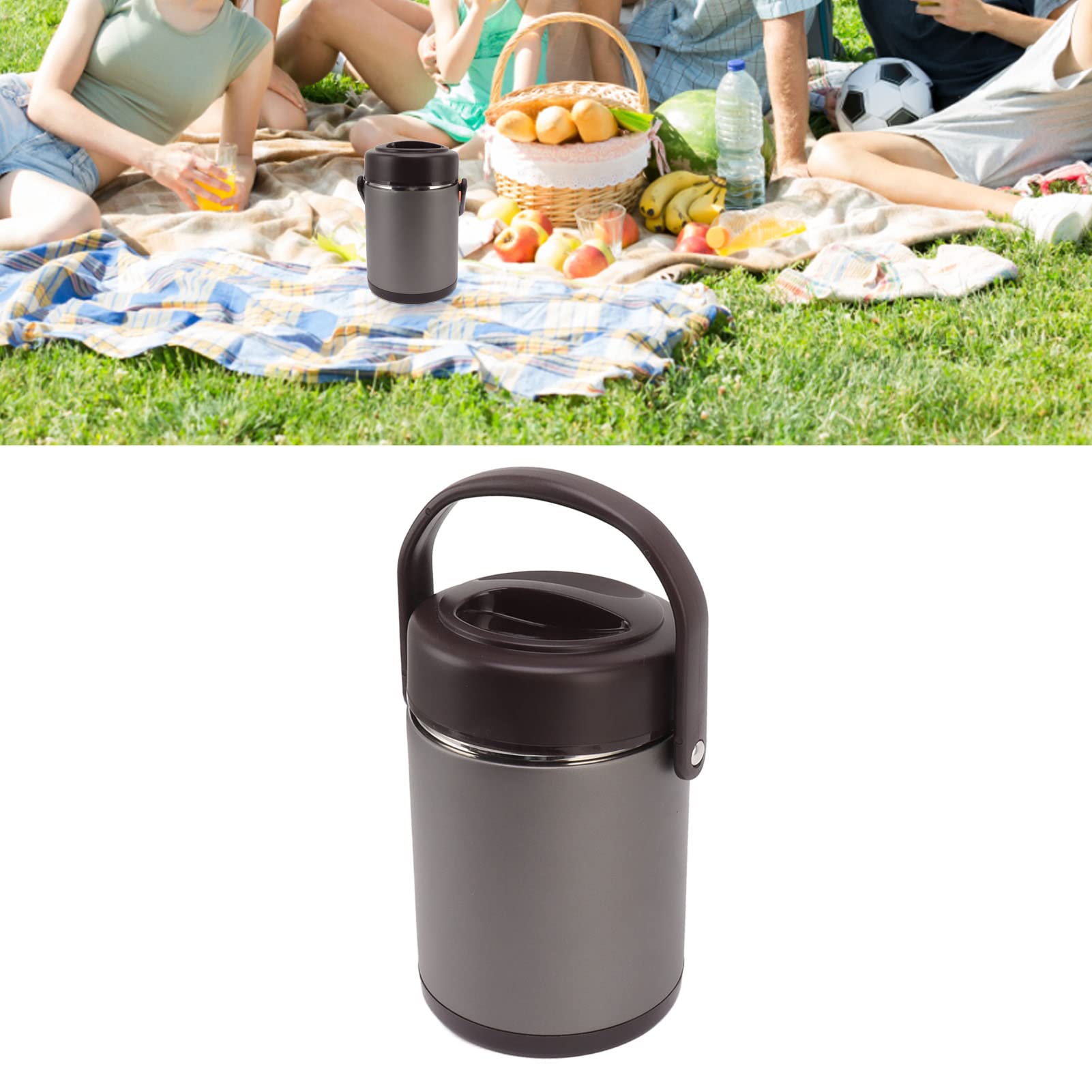 Insulation Vacuum Food Jar, 2L Multi Layer Dark Gray Large Capacity Insulated Food Container for Office