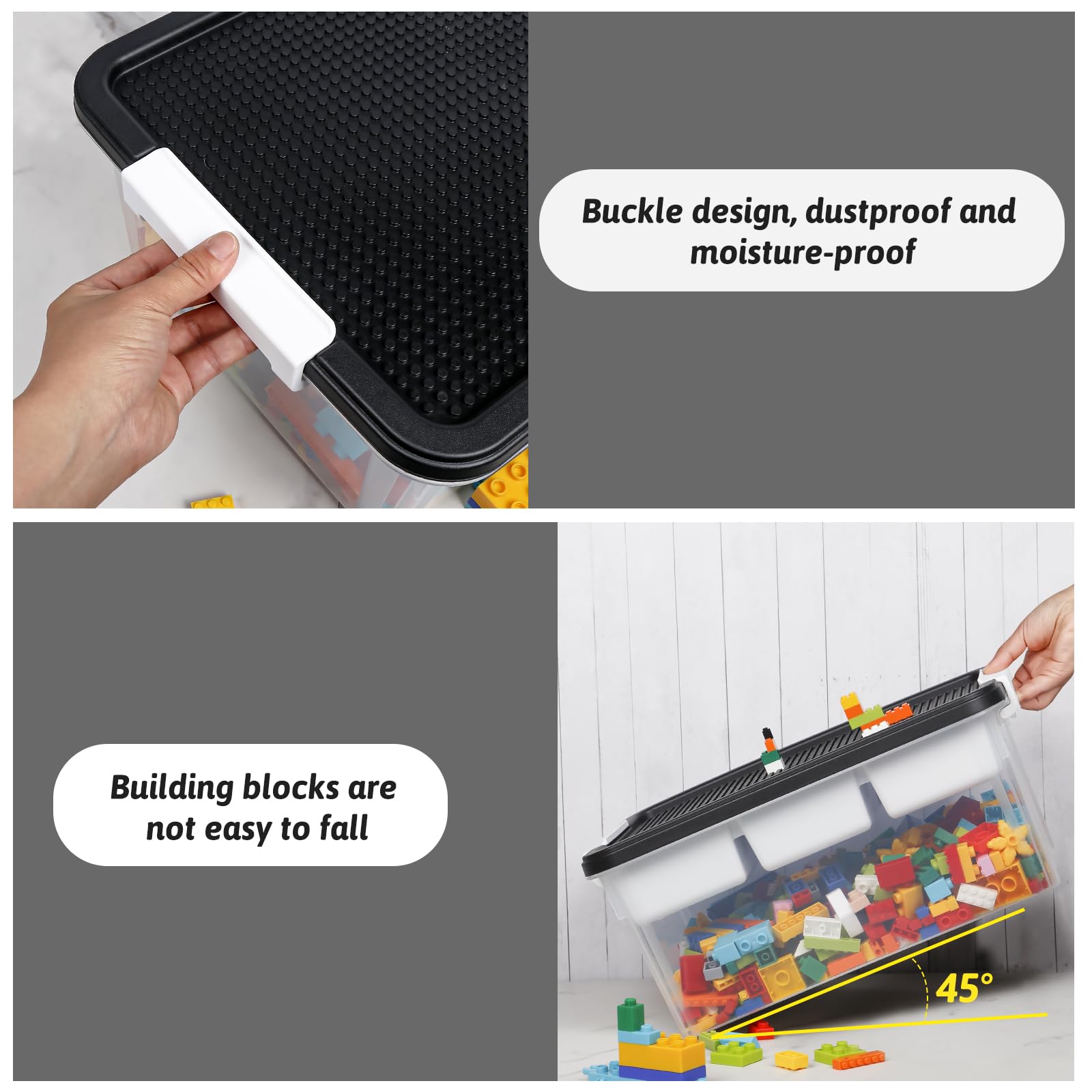 Loobuu 3 Pack Art Craft Storage Organizer Box with Building Baseplate Lid and Removable Tray-17QT Clear Plastic Stackable Container Bin for Organizing Toy/Sewing/Bead/Tool/Playdoh(15.94"x11.61"x7.28")