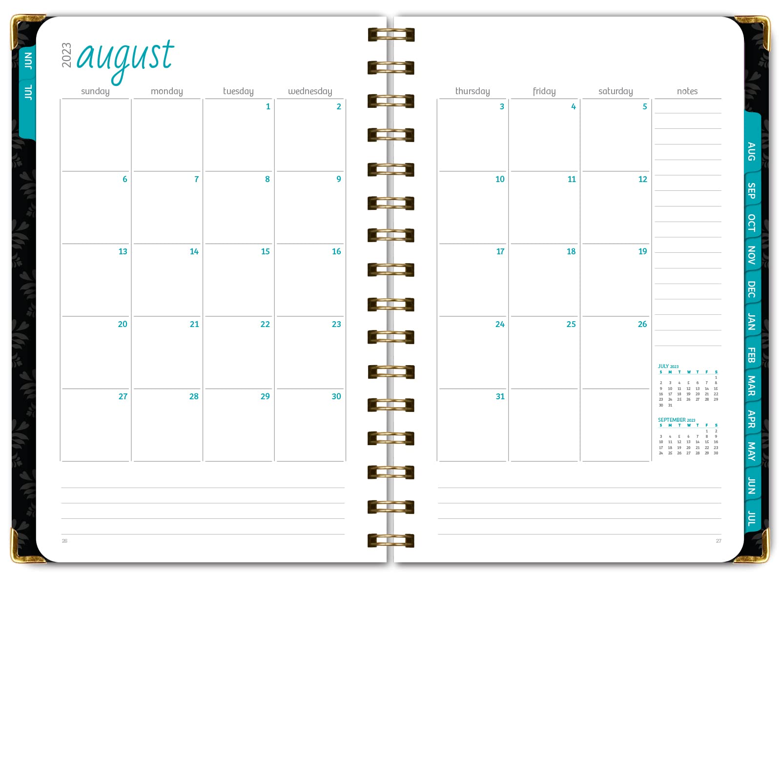 HARDCOVER Academic Year 2023-2024 Planner: (June 2023 Through July 2024) 5.5"x8" Daily Weekly Monthly Planner Yearly Agenda. Bookmark, Pocket Folder and Sticky Note Set (Sugar Skull)