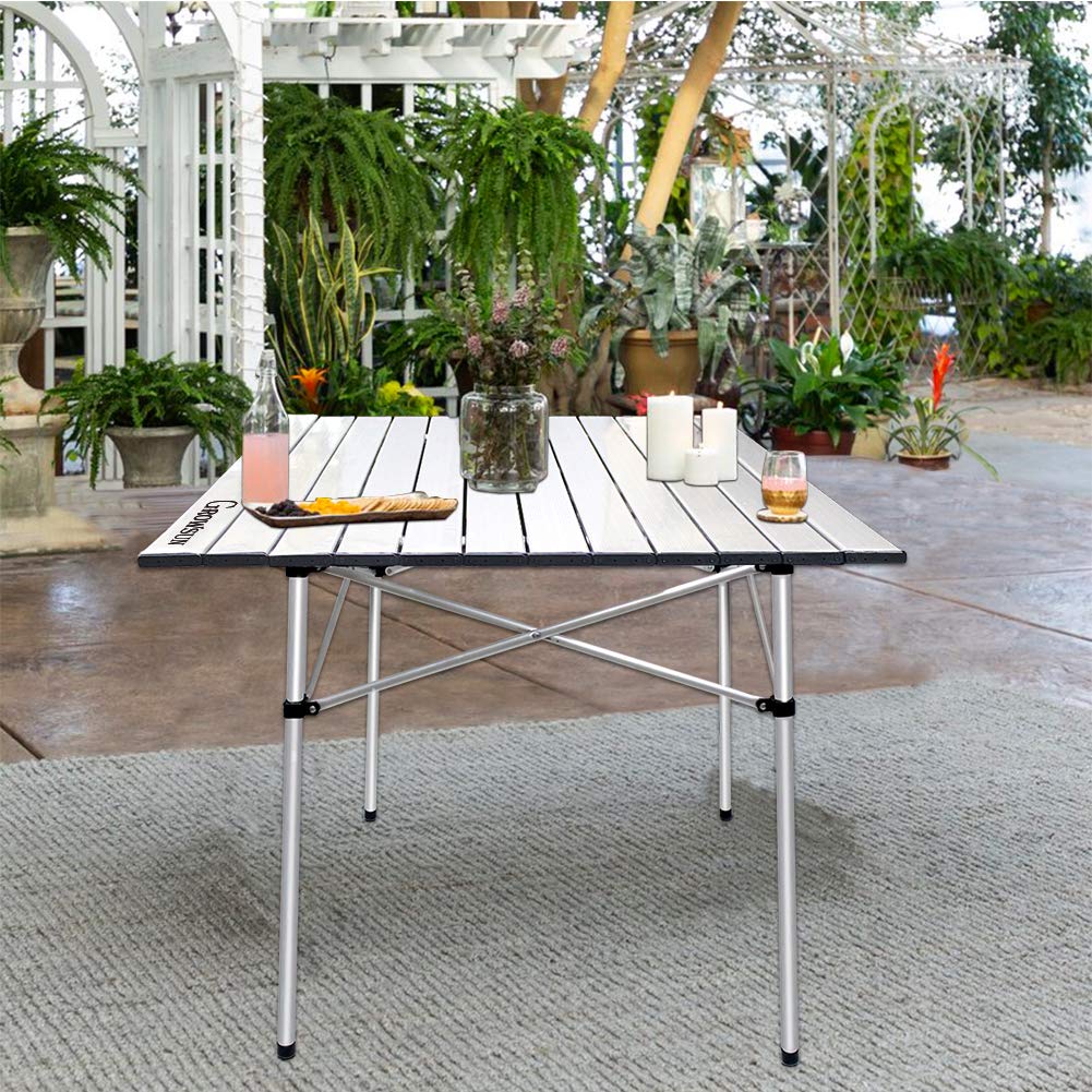 Growsun Folding Camping Table, Portable Aluminum Lightweight Square Camp Table w/Carry Bag for Outdoor and Indoor