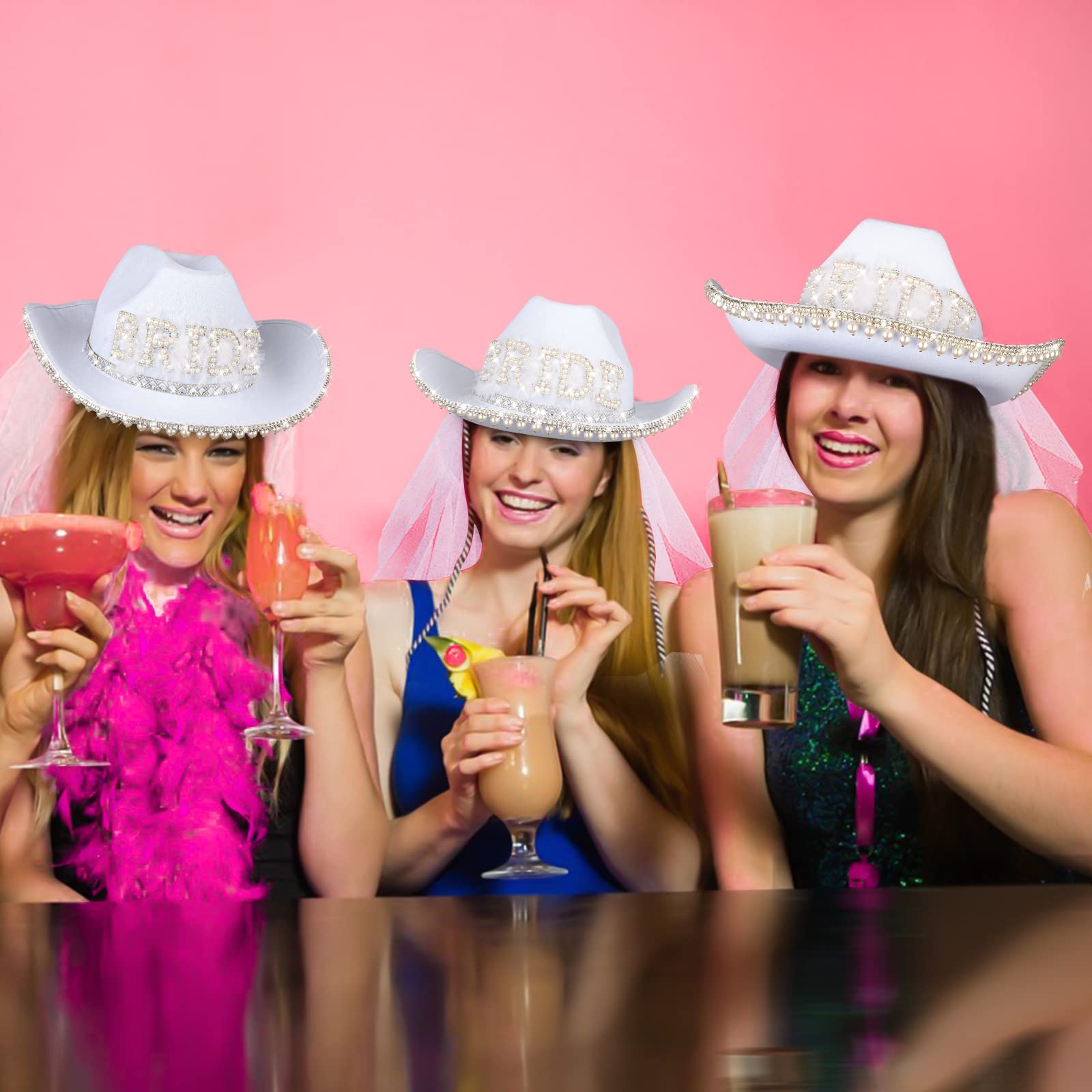 JUSTOTRY Cowgirl Hat With Veil - Bride To Be Bachelorette Party Favor