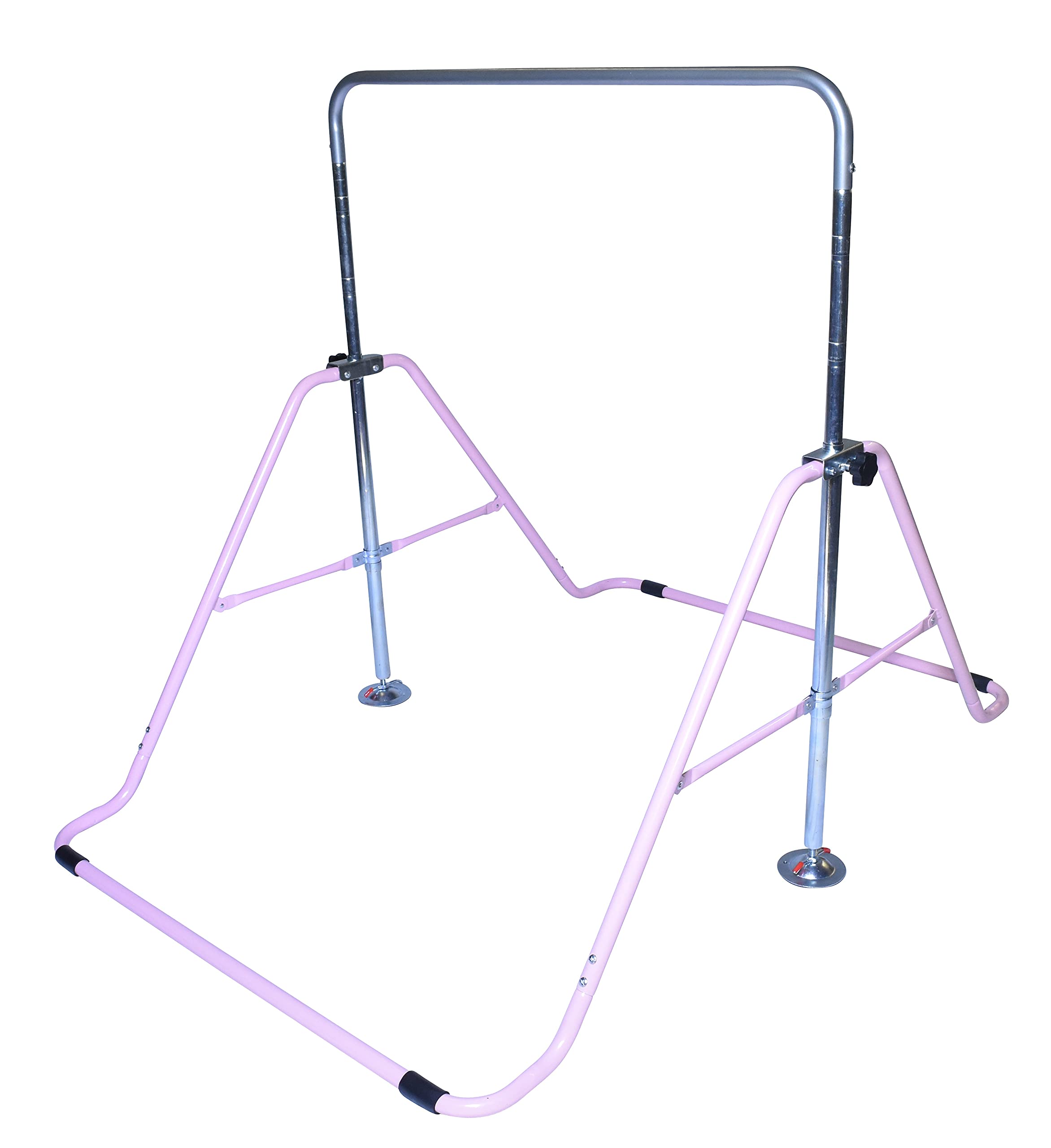 Gymnastics Bar for Kids Horizontal Kip Bar Jungle Gym with 8'x'4 EVA Puzzle Mat, Junior Training Monkey Bars Home Gym Adjustable Height Expandable Junior Training Bar Indoor Foldable (Pink)