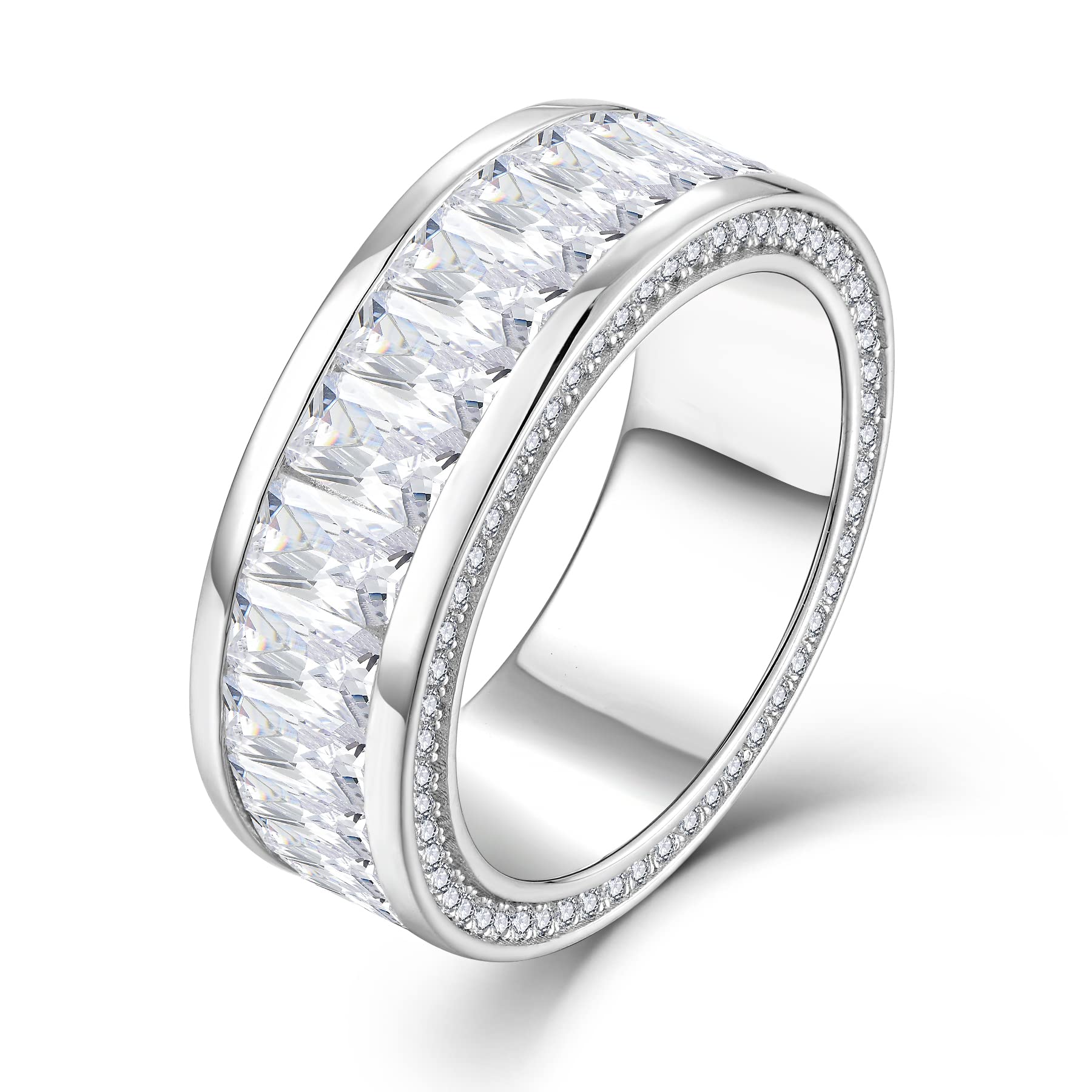 Jaslee 925 Sterling Silver Halo Rings Eternity Bands for Men Women Wedding-size10