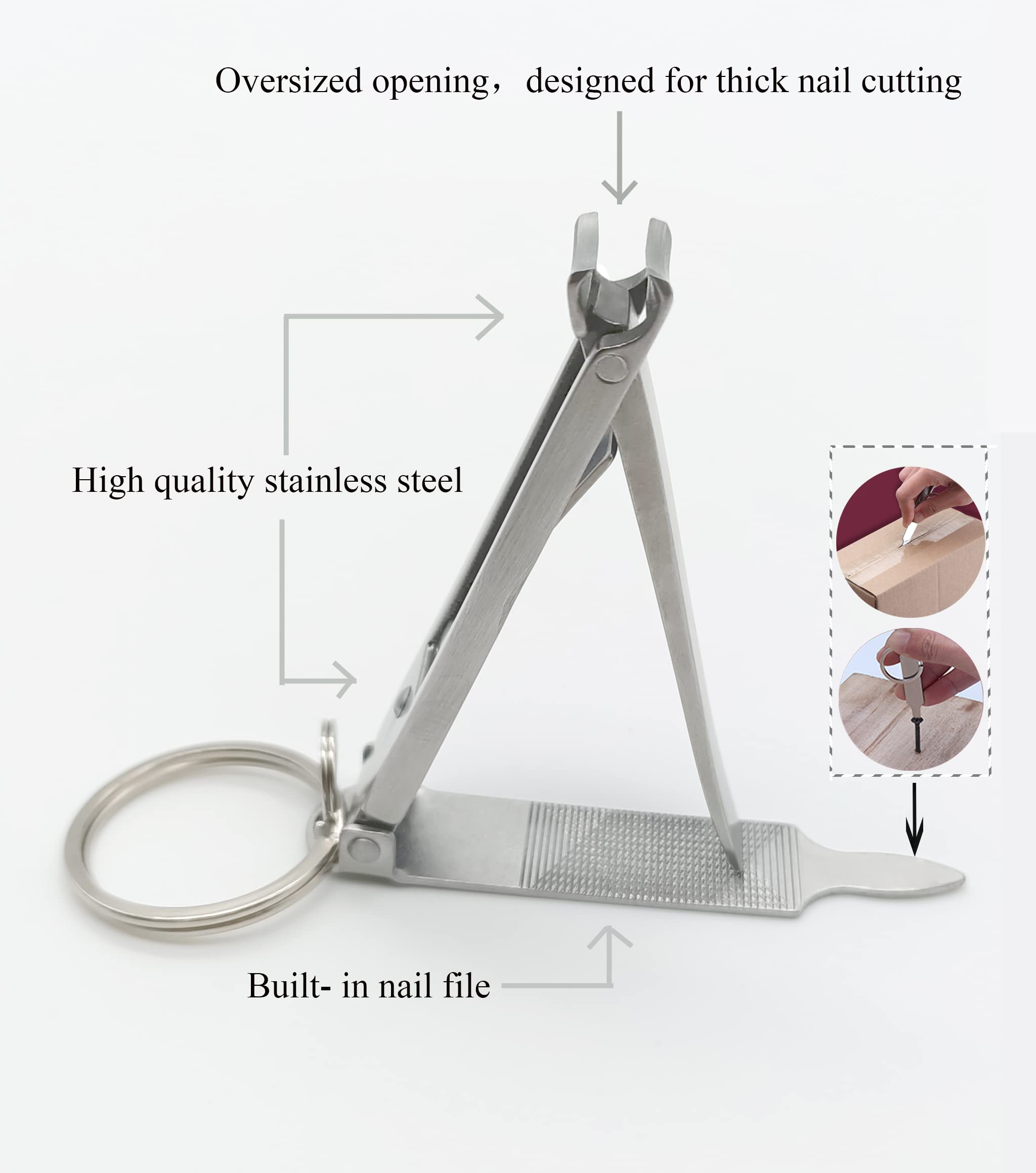 Ginalaia Stainless Steel Portable Nail Cutter,German Keychain Nail Clipper with File for Man and Women, Ultra Thin Flat Nail Clipper Perfect Use for Traveling、 Home 、 Office (Small, 1)