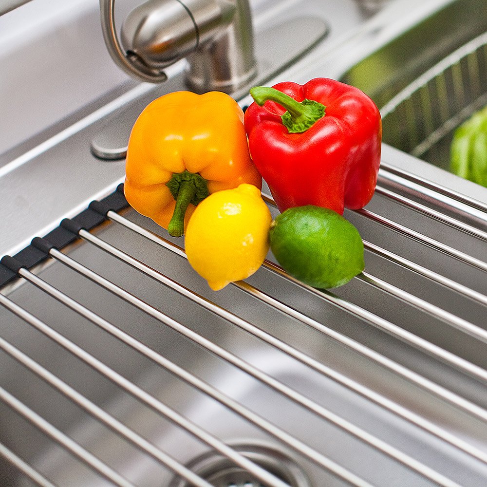 Kindred 17-Inch x 14-Inch Universal Kitchen Sink Stainless Steel Roller Mat, Dish Drying Rack or Trivet, FRM100