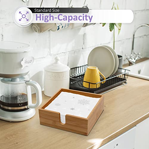 KOVOT Bamboo Napkin Holder β 7"W x 7"W Flat Square Natural Wooden Napkin Tray β Table Top Decorative Tissue Paper Dispenser for Kitchen, Luncheon & Dining Table