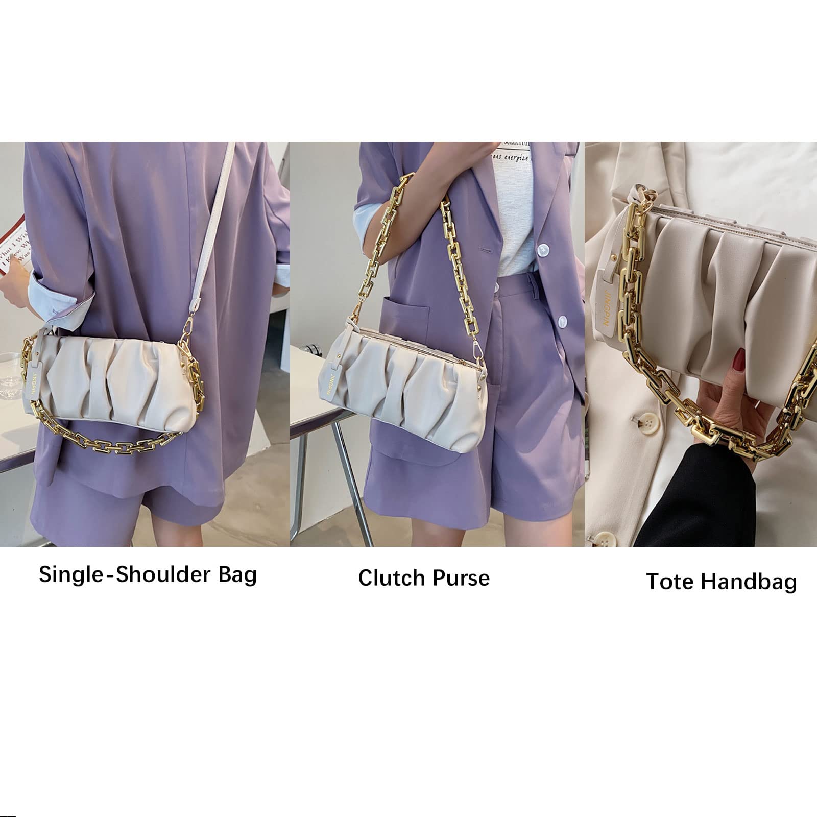 HAOOT Women’s Shoulder Bag Clutch Purse Evening Handbags Multipurpose Pleated Purses for Women (White)