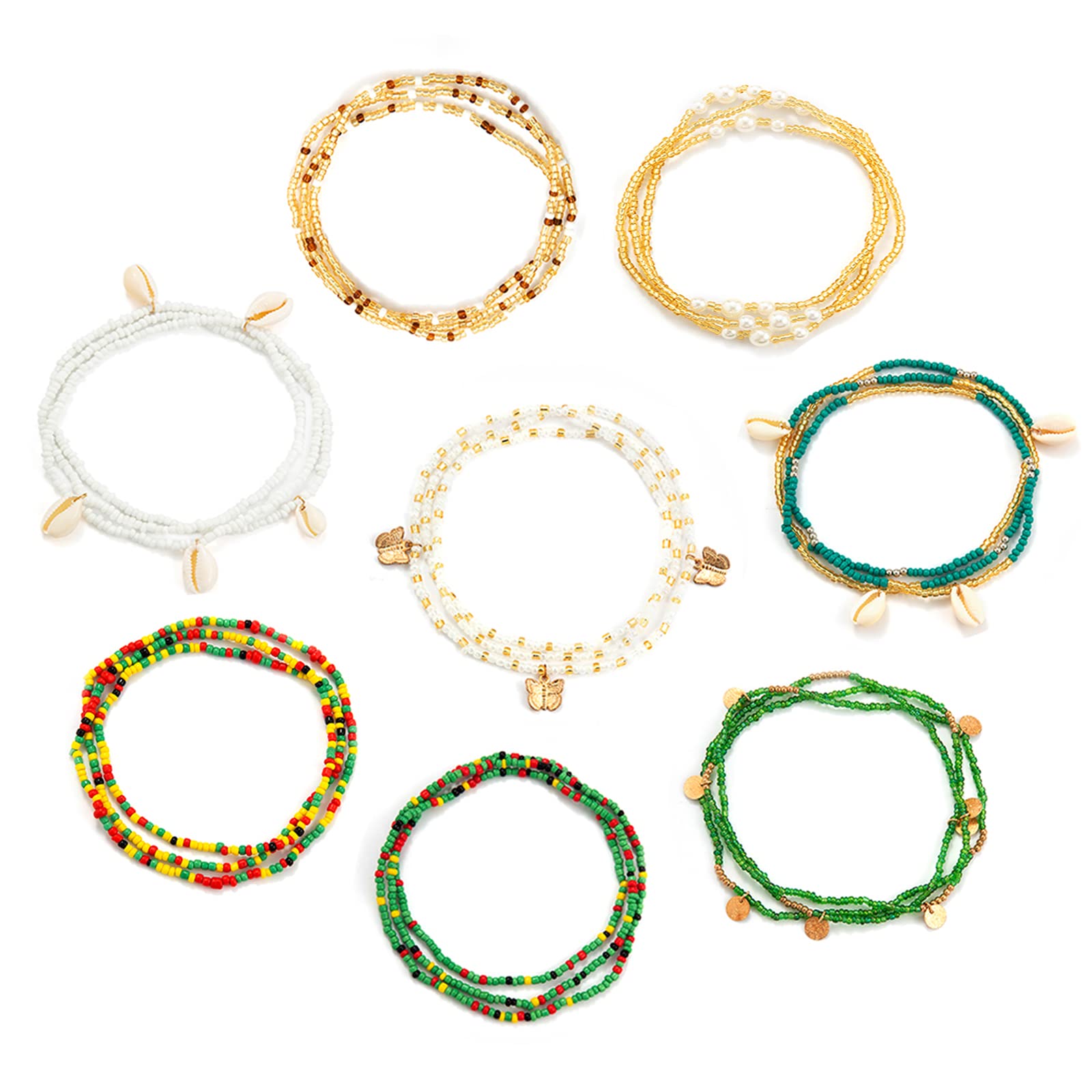 Inactwin 8Pcs African Waist Beads for Women Belly Beads for the Waist Plus Size Butterfly Stretchy Waistbeads