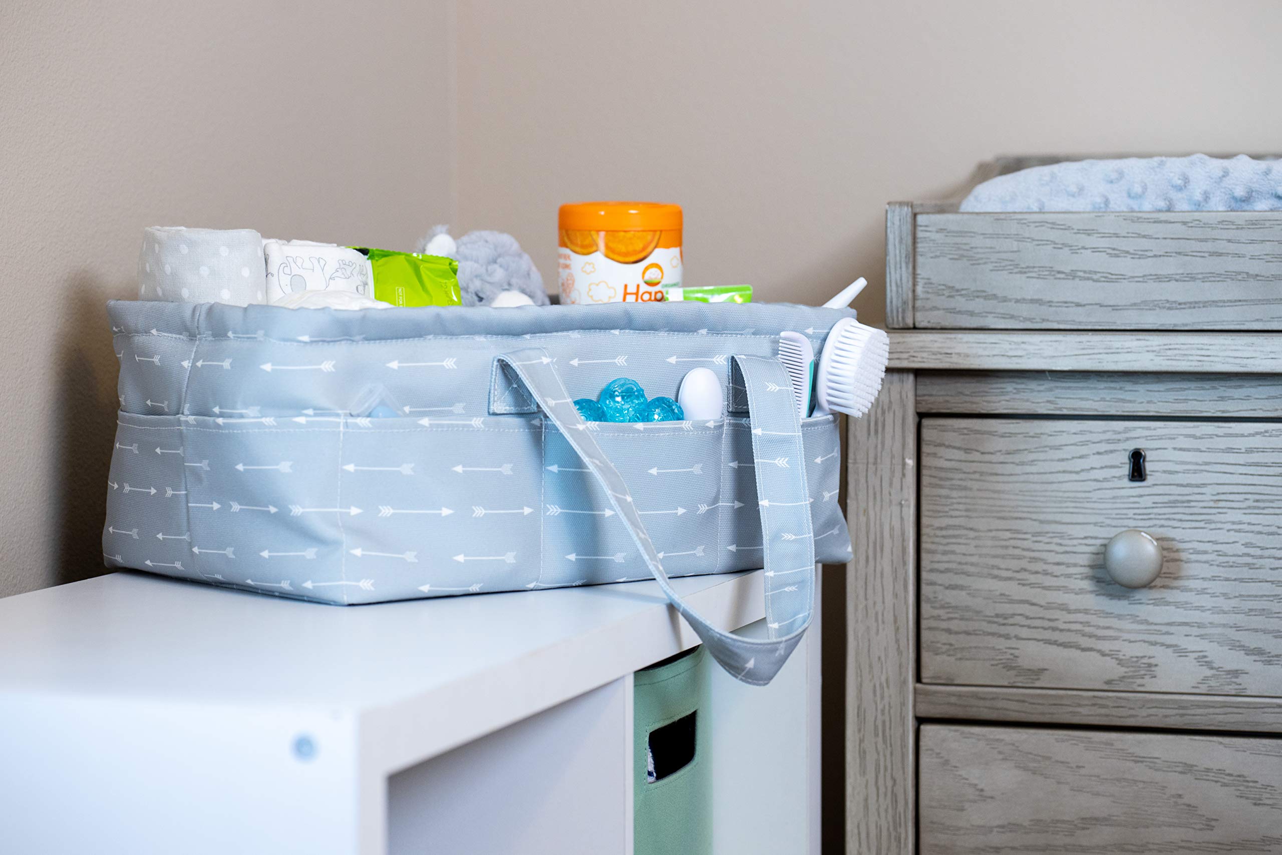 Gray Baby Diaper Caddy Organizer - | Large Gray Nursery Storage Bin for Changing Table | Shower Gift Basket | Car Travel Tote Bag | Newborn Registry Must Have