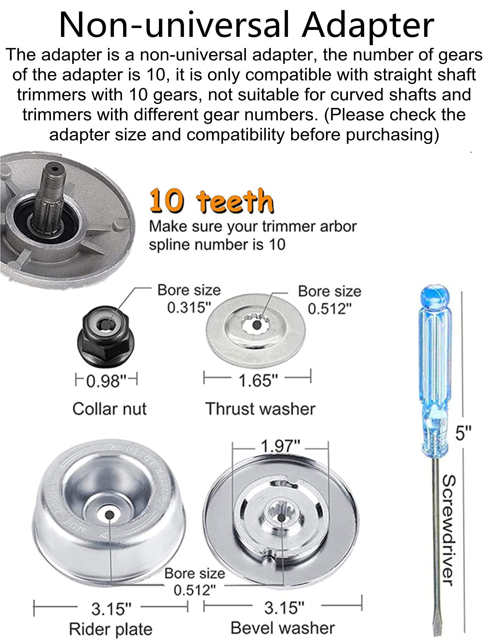 GS 6Pcs 8 in Steel Wire Brush Cutter Trimmer Head Set,with Thrust Washer, Rider Plate, Collar Nut, Maintenance Screwdriver, Bevel Washer,Adapter Kit for String Trimmers, Rust Removal, Lawn Mower