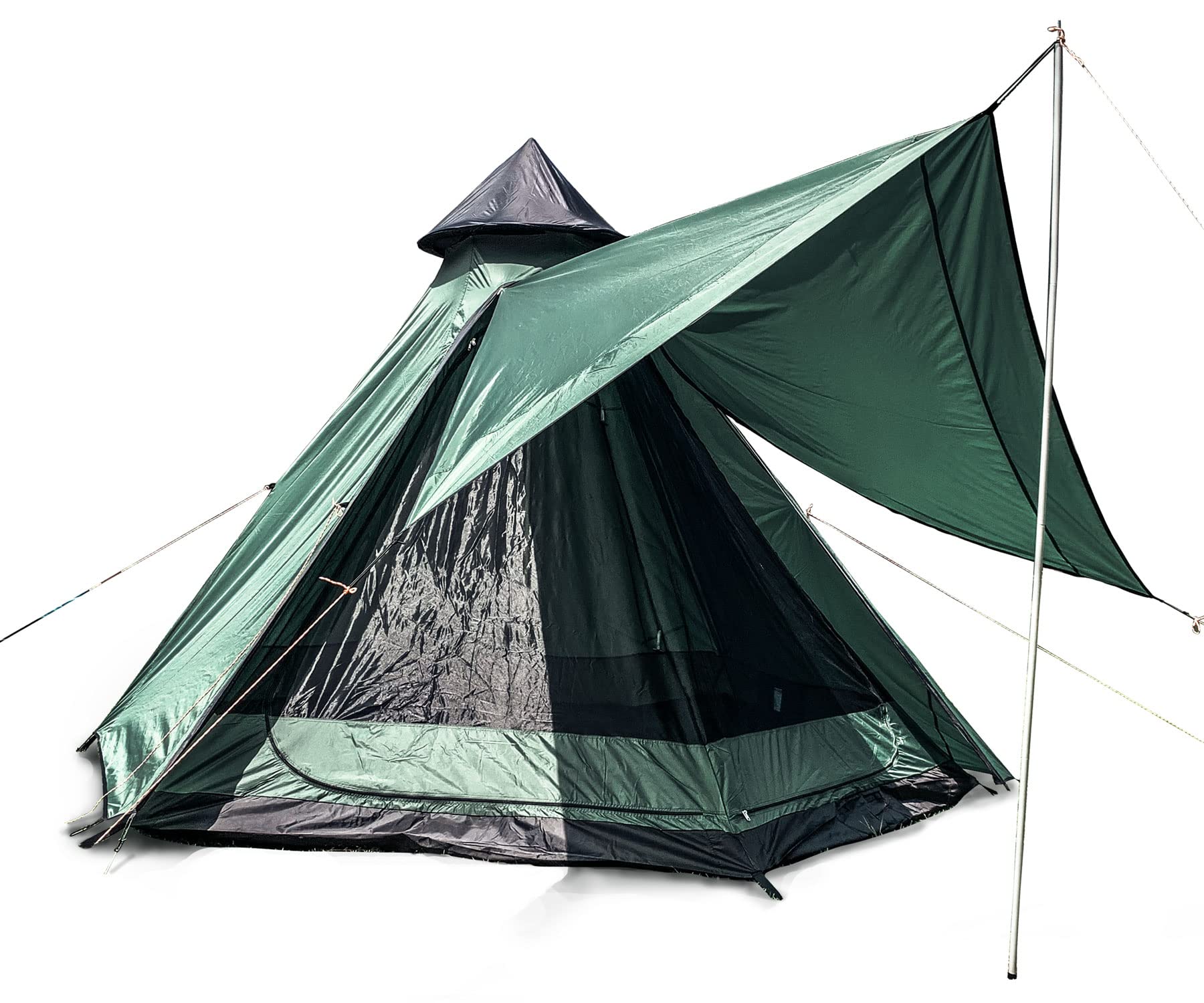 Hasika 4 Person Camping Tent Teepee Tent with Screen Netting and Rainfly Easy Set Up Waterproof Windproof Large Space 12x10ft