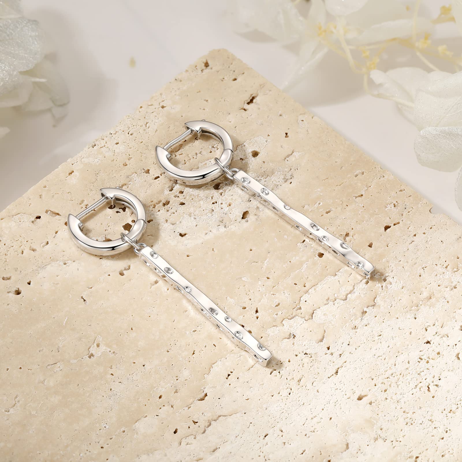 Jadefy 18K Gold Plated 925 Sterling Silver Post Dangle Drop Earrings, Linear Bar Dangle Earrings for Women