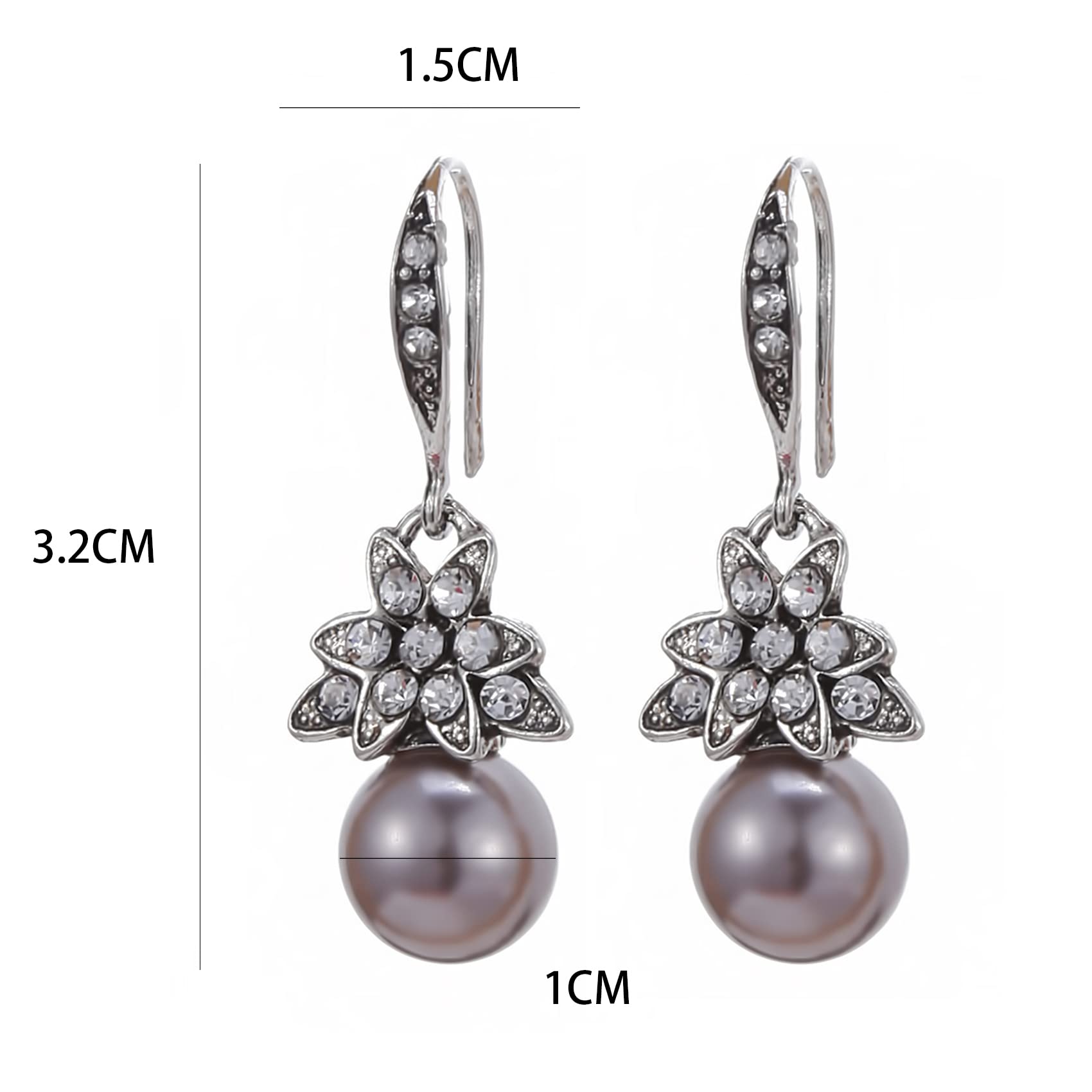 GloryMM Diamonds Pearl Dangle Drop Earrings Vintage Sunflower Earrings Pearl Hook Earrings Jewelry for Women,Grey Gray As the description