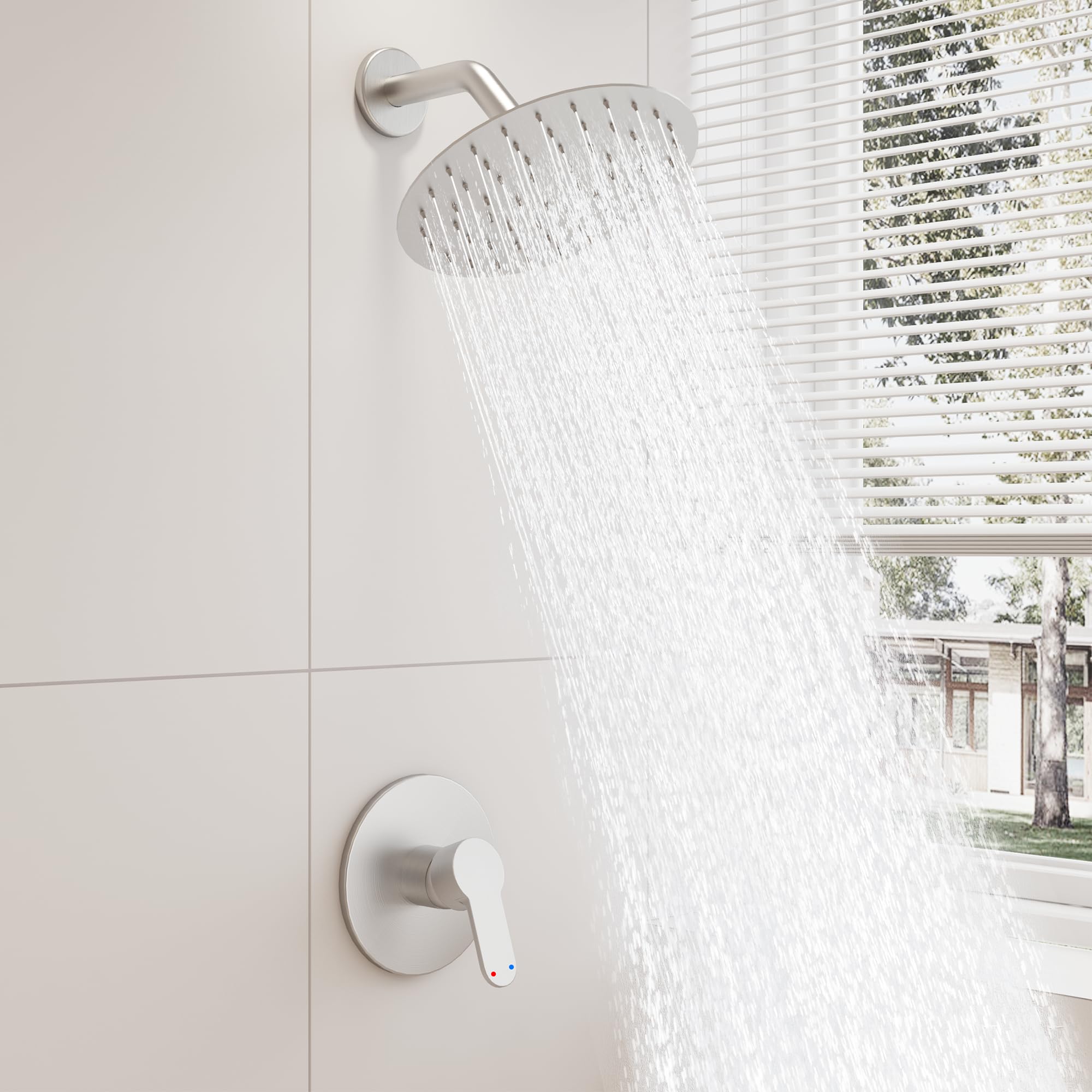 HomGoo Shower Faucet Set with Valve, Shower Faucets Sets Complete(Valve Included) with 6 Inch High-Pressure Rian Shower Head,Brushed Nickel