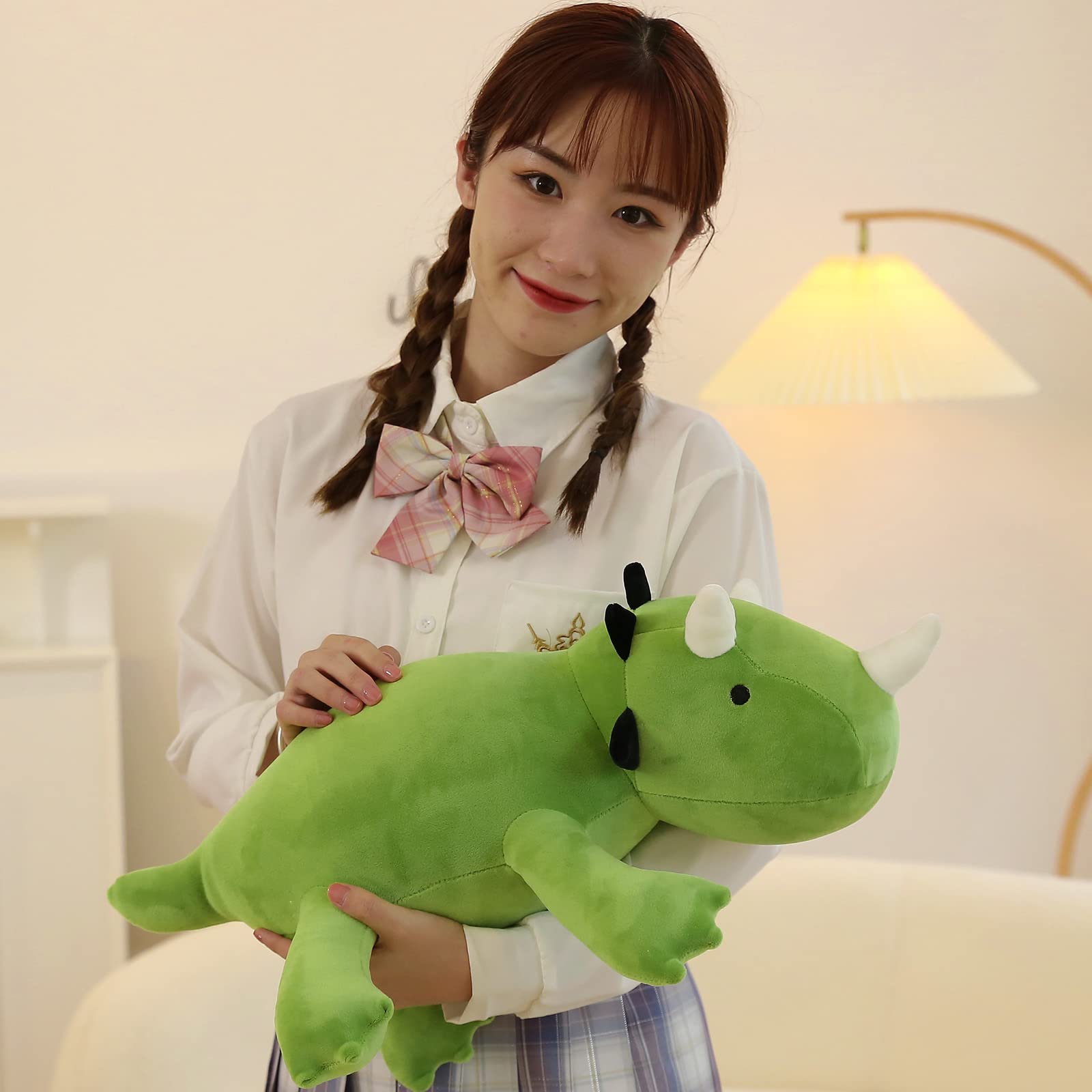 Ololele Weighted Dinosaur Stuffed Animals 3.6Lbs 24", Sturdy Green Weighted Dino Plush Pillowfort for Teens and Adults