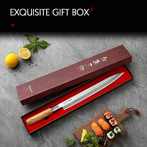 HEZHEN 300mm Sashimi Knife,Forged Steel Sushi Yanagiba Knife, Sushi Slicing, Wooden Handle Knife Case