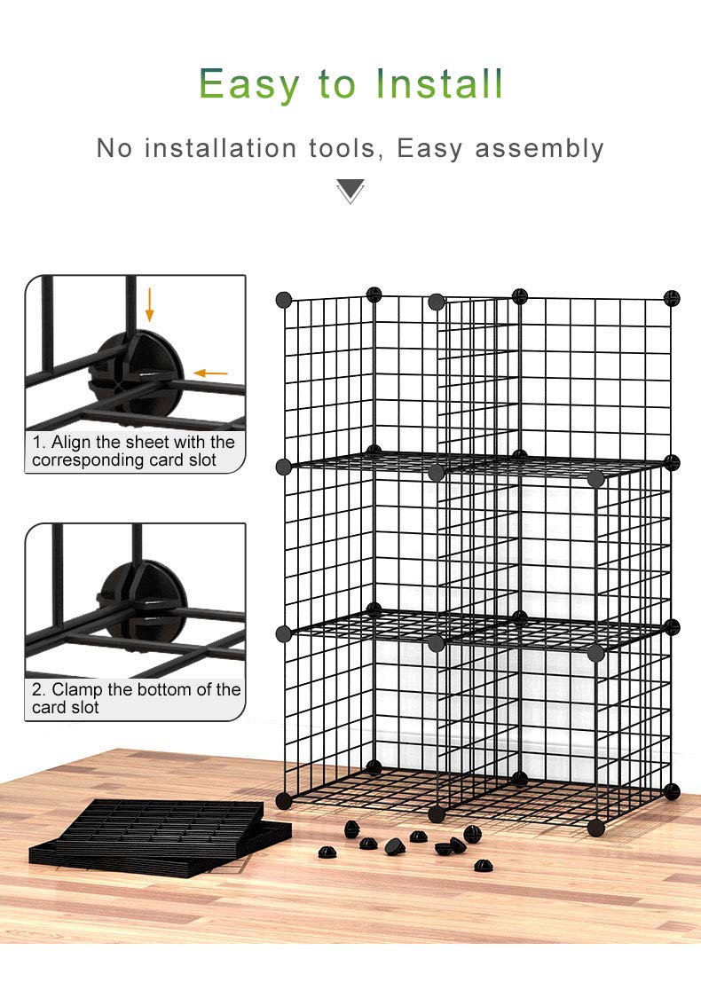 GuanJun Wire Cube Storage,9-Cube Storage Organizer, Metal Stackable Storage Bins (Black, 9-Cube) (Black, 9 Cube)