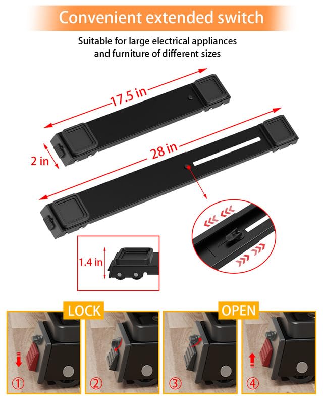 Heavy Duty Appliance Rollers,EWX Fourth Generation Extendable Appliance Rollers Adjustable Base For Washer and Dryer, Easily Move Washing Machine, Furniture,Refrigerators,Wine cooler