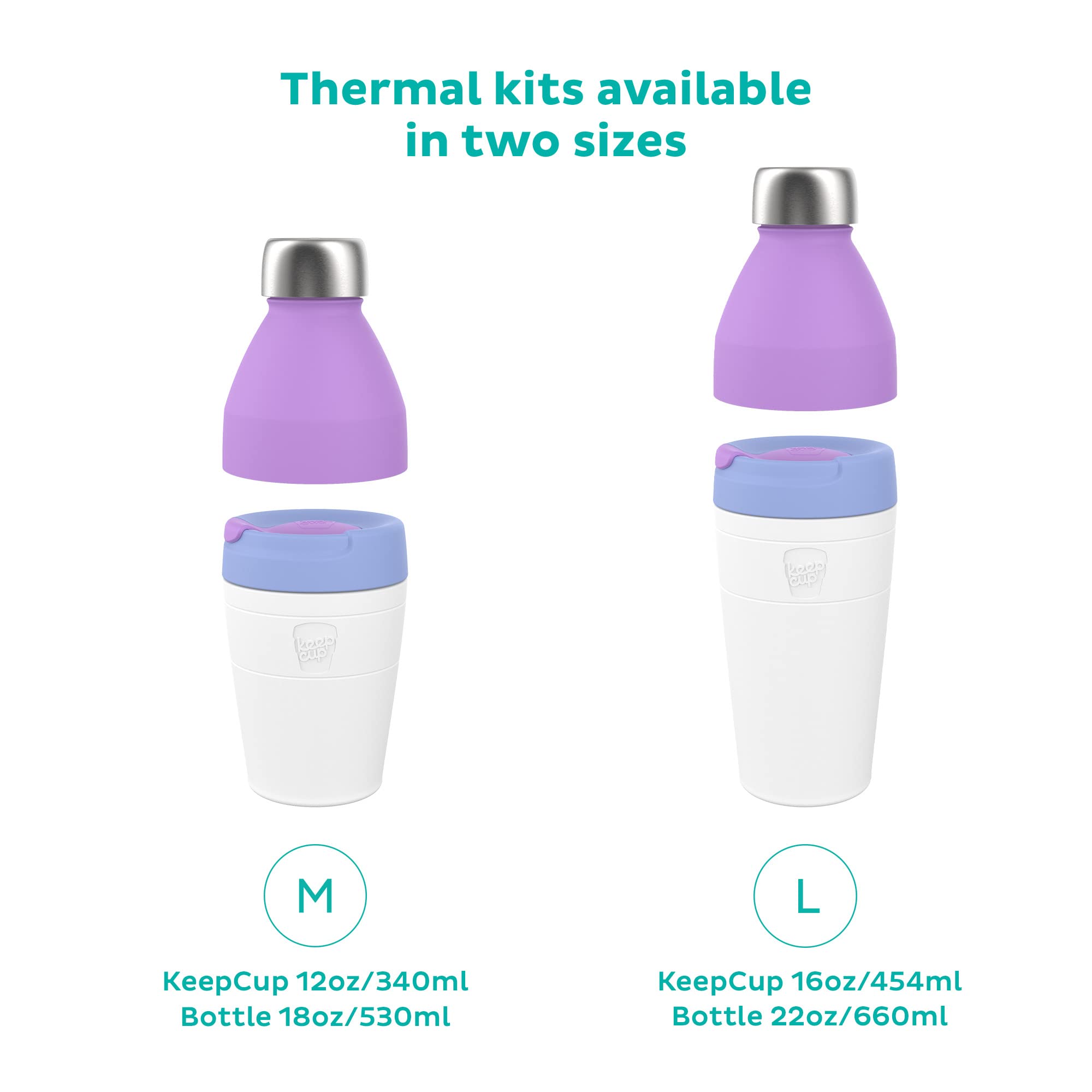 KeepCup Cup-to-Bottle Kit - Insulated Leakproof Travel Mug with Sipper Lid & Dual Open Water Bottle | 530ml Bottle to 12oz Cup - Calenture