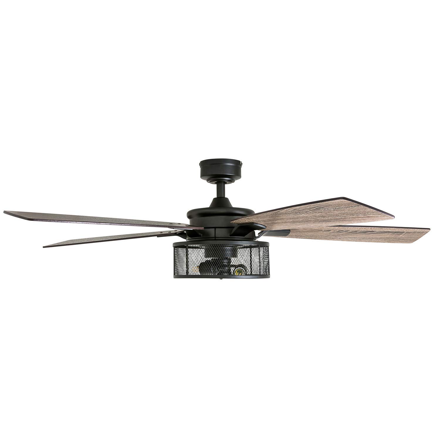Honeywell Ceiling Fans 50614-01 Carnegie LED Ceiling Fan 52", Indoor, Rustic Barnwood Blades, Industrial Cage Light, Matte Black (Renewed)