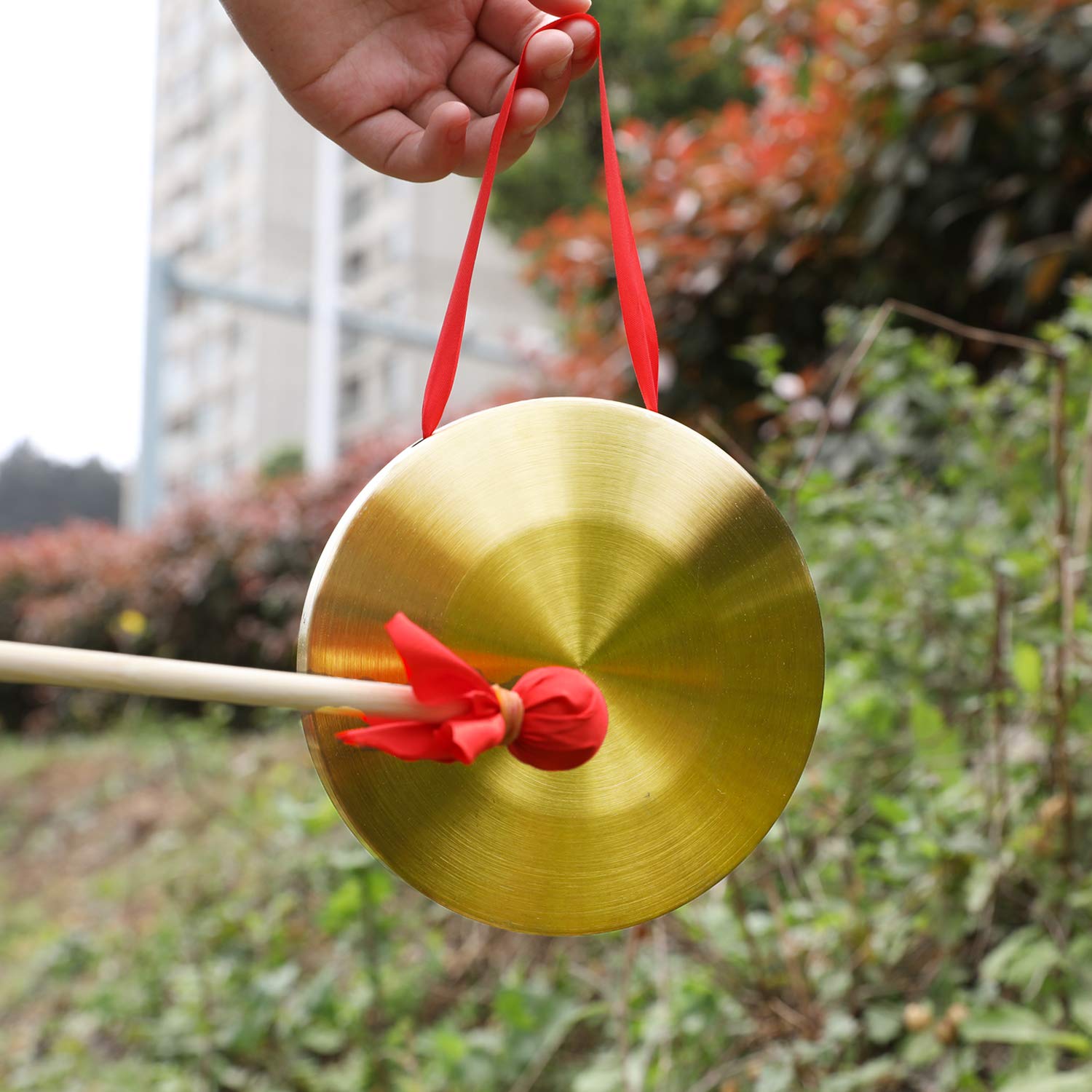 GTHER 15cm 5.9in Chinese Traditional Percussion Instrument Gong with Wooden Hammer Beater Mallet & Hanging String