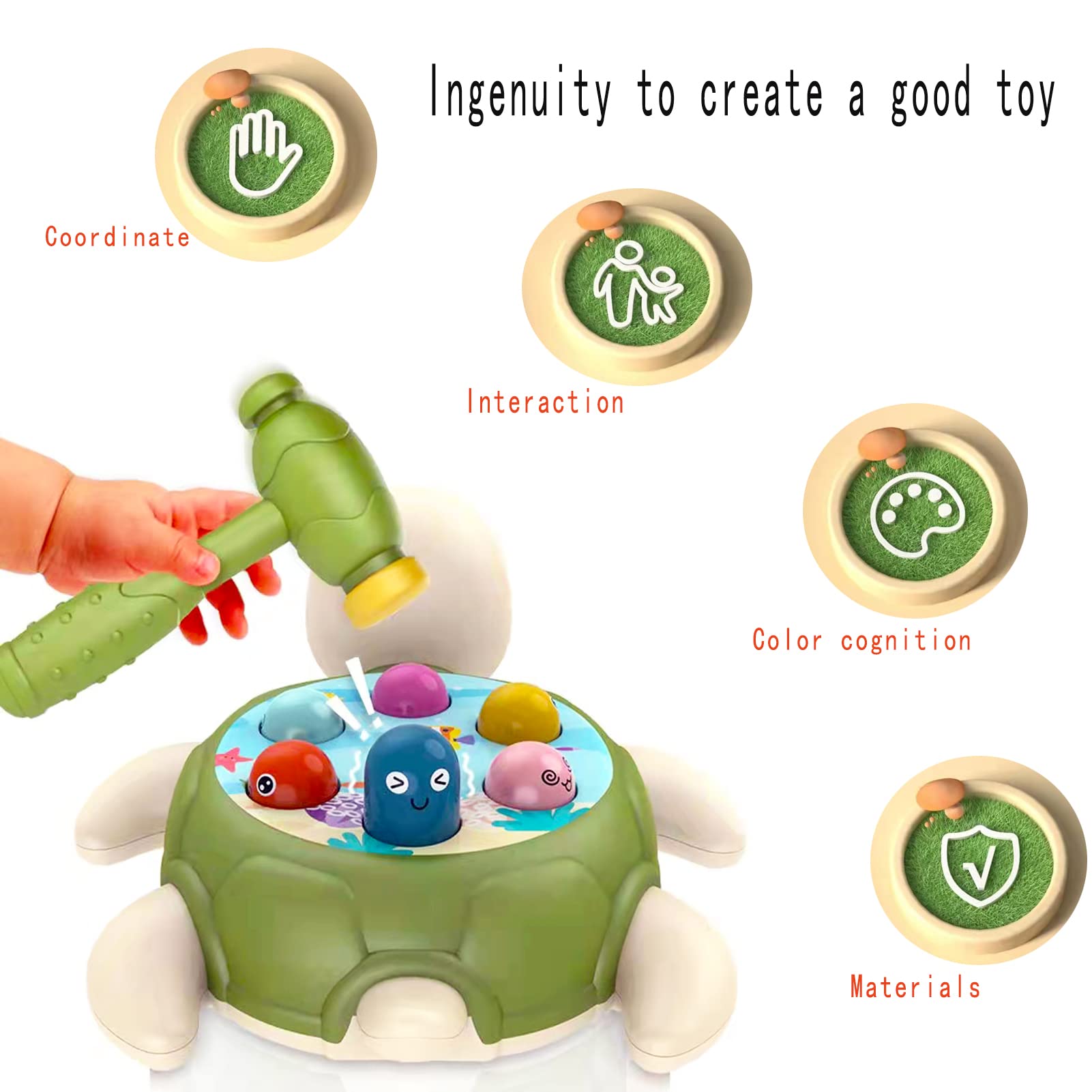 Interactive Whack A Mole Game, Whack a Mole Pounding Hammering Game - Early Development Toy for Toddler, Learning, Active, Fun Gift Boys and Girls, 2 Hammers Included