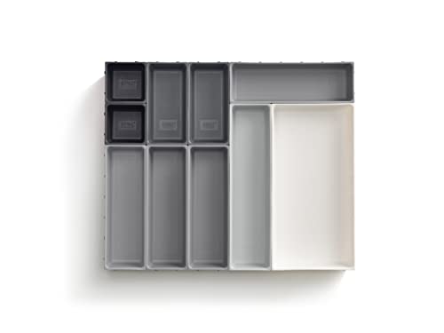 Joseph Joseph Blox 10 Piece Grey Plastic Storage Trays and DrawerStore Expandable Kitchen Drawer Organizer for Utensils, Cutlery, and Gadgets