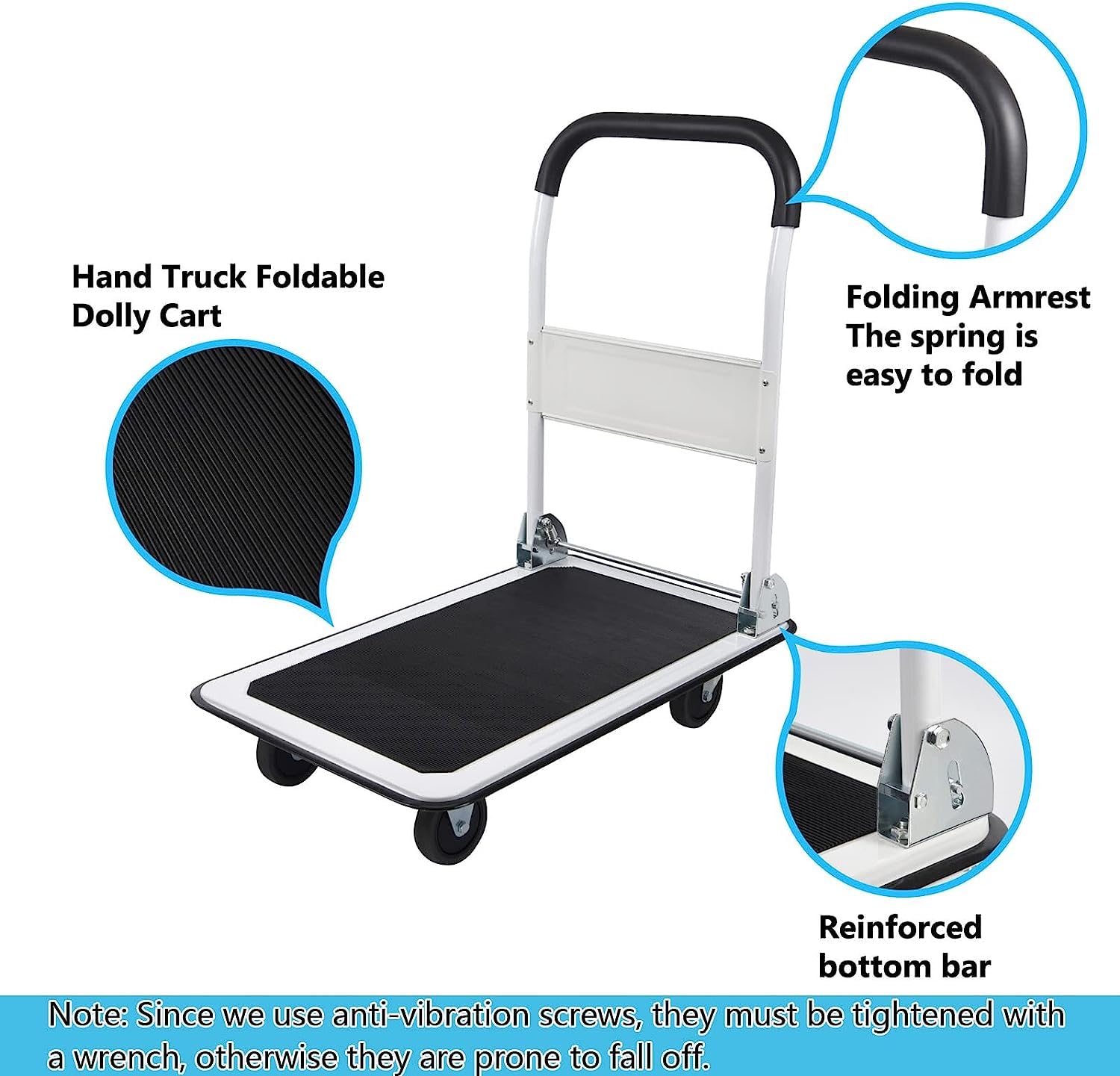 LEADALLWAY Foldable Push Cart Platform Cart 330lbs Capacity Yellow and White