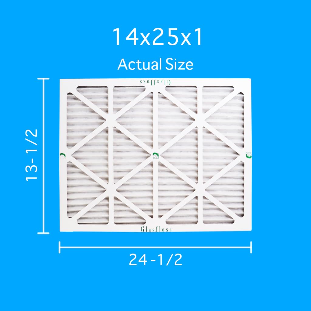Glasfloss 14x25x1 Pleated Air Filter, ZL Series, MERV 10 - Actual Size: 13 1/2 x 24 1/2 x 7/8 (Box of 6)