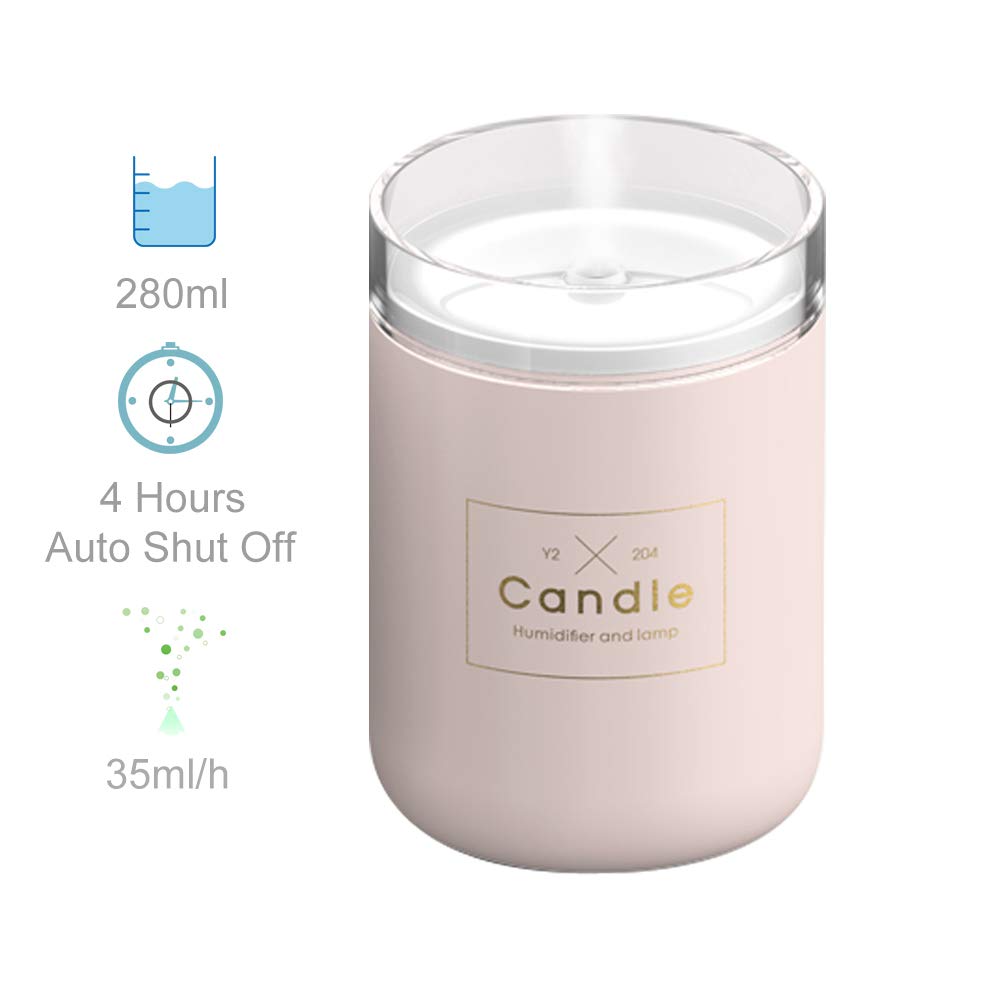 HARPAT Humidifier USB Small Humidifier 280ml Ultrasonic Portable Mini Humidifier with LED 4Hours Auto Shut Off for Home, Office, Yoga Pink
