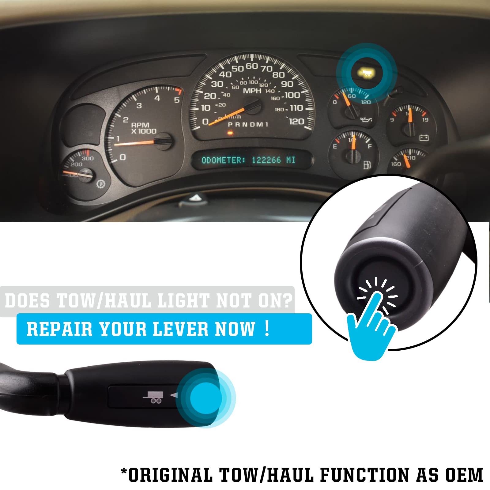 GrteRokky Gear Shift Lever w/Tow Haul Button compatible for Chevrolet Avalanche 2002-06 Tahoe/Suburban 2000-06 Silverado 1999-06 GMC Sierra 1999-07 replace shifter 15038407