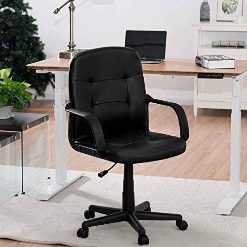 Home Office Furniture Decor Executive Computer Black Swivel Chair Ergonomic Mid-Back Comfortable and Relax Adjustable Seat Height Heavy Duty Chrome Base Soft PU Leather Breathable Sponge Cushion