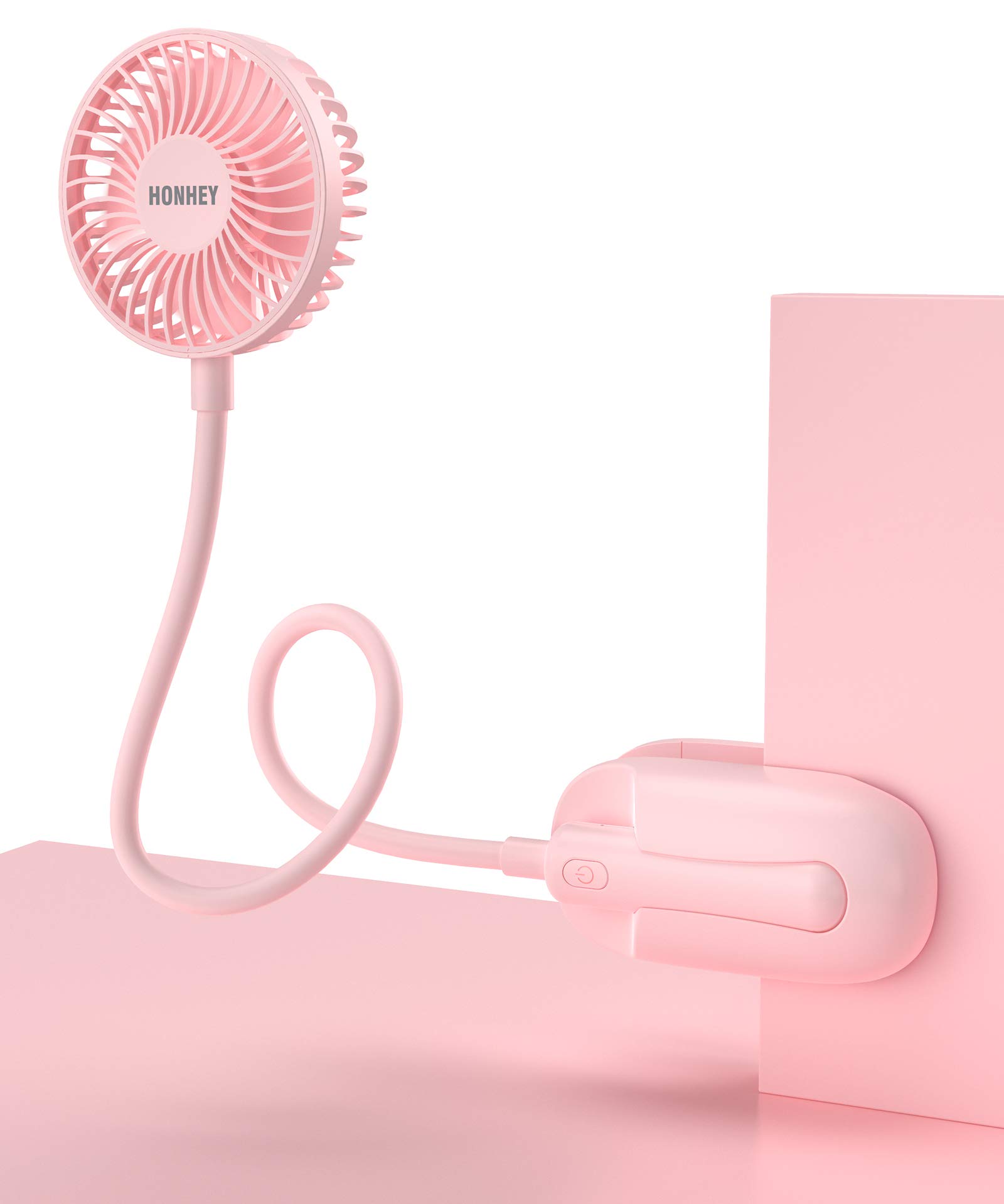 HonHey Handheld Fan Portable Mini Clip On Fan With Rechargeable Battery 2000mAh, Stroller Fans with Flexible Neck,Hands Free Neck Fan,Eyelash Fan for Makeup(Pink)