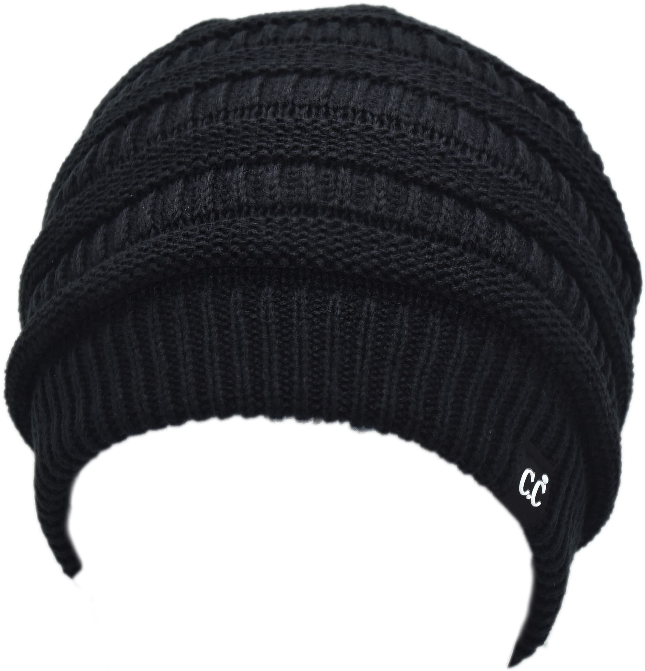 Heavy Fuzzy Lined Stretchy Cold Weather Toboggan Cap Stocking Slouchy Oversized Winter Knit Beanie for Men and Women Black