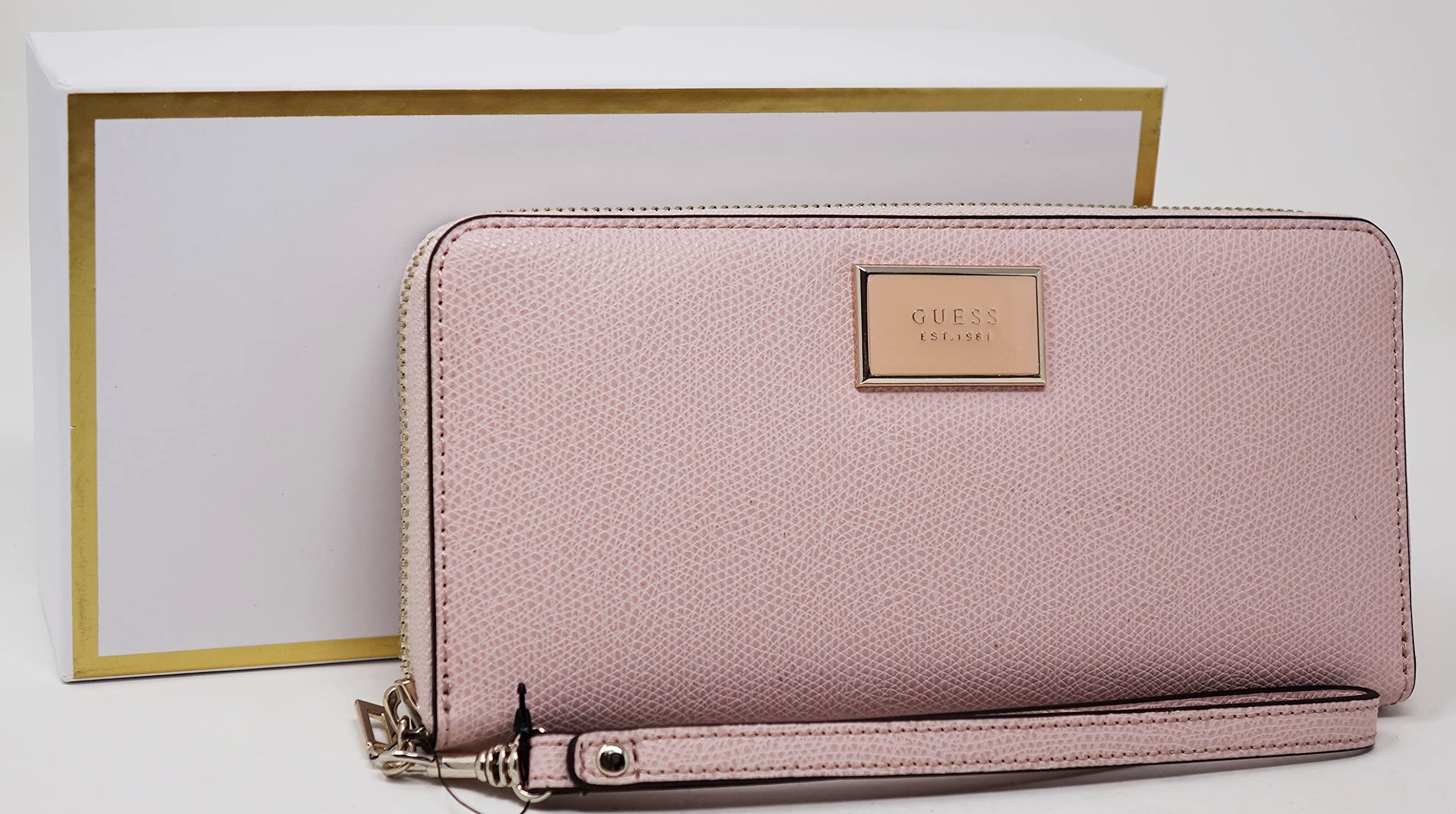 Guess Women's Pish Posh Blush Pink Large Zip Around Wristlet Wallet Clutch Bag With Gift Box