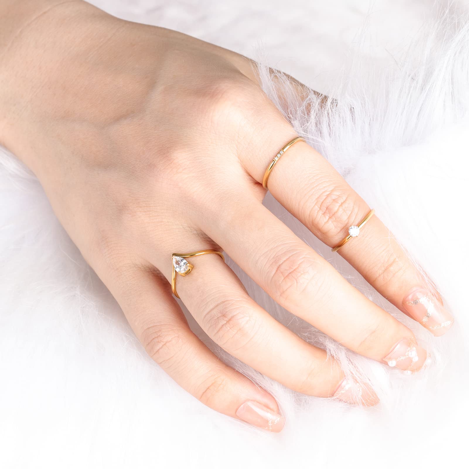 Joacii Gold Plated Pear Cut Shape Eternity Statement Band Rings Stackable Cubic Zircon Infinity Promise Ring Set for Her Comfort Fit Size 8