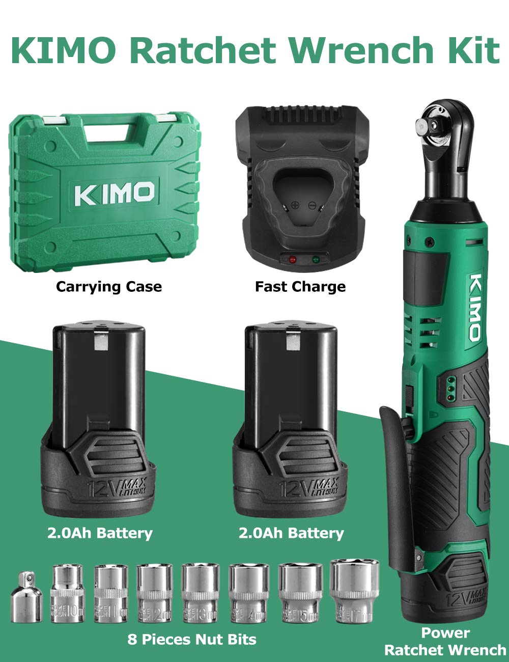 KIMO 3/8" Cordless Electric Ratchet Wrench Set+Cordless Polisher