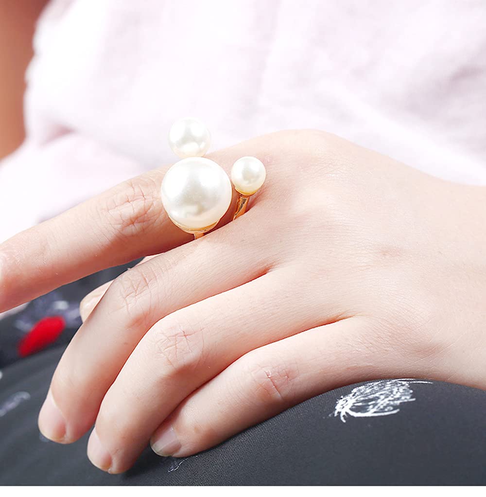 GUAFEIH Women Fashion White Pearl Opening Adjustable Ring Imitation Pearl Opening Ring Christmas Valentine's Day Gift