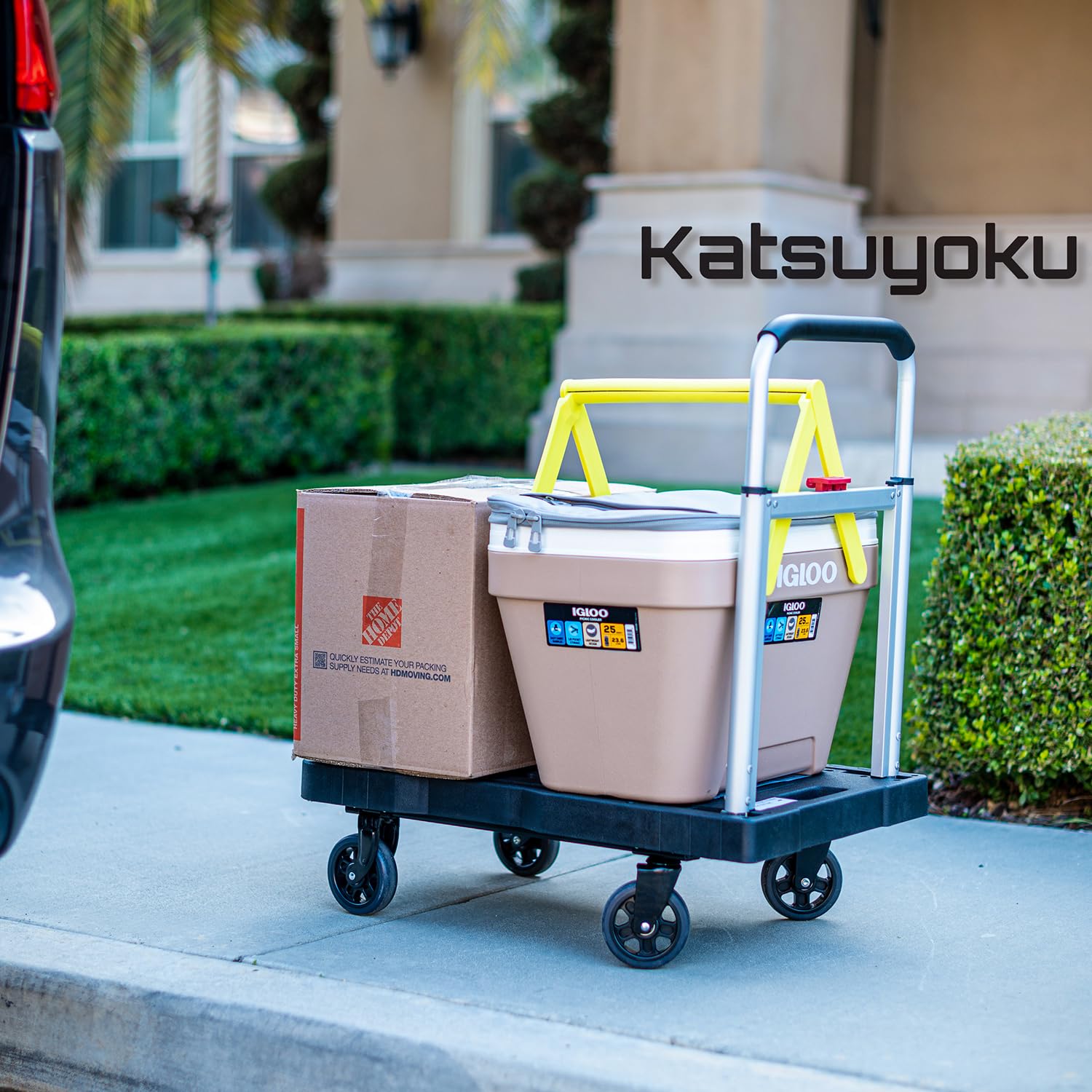 Katsuyoku Folding Hand Truck Portable Trolly,Platform Transport Hand cart with 330lbs Capacity Practical handling Tools for Household Industrial Black