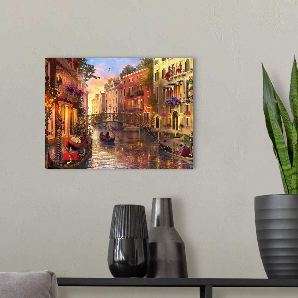 GREATBIGCANVAS Sunset in Venice Canvas Wall Art Print, Venice Home Decor Artwork, 48"x36"x1.5