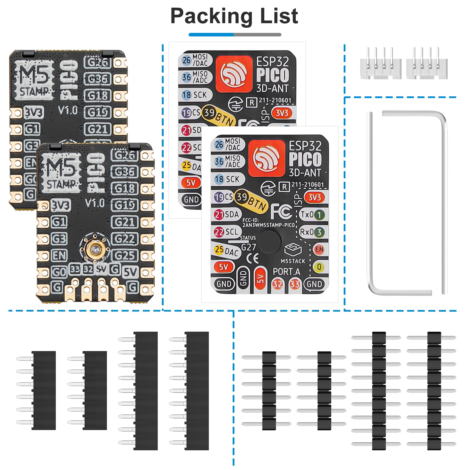 MakerFocus M5Stack M5Stamp Pico Development Kit: 2pcs ESP32-PICO-D4 2.4GHz WiFi IoT Development Board Microcontroller Industrial, Smart Home, Medical Supports Ar duino, MicroPython, ESP32-IDF, UIFlow